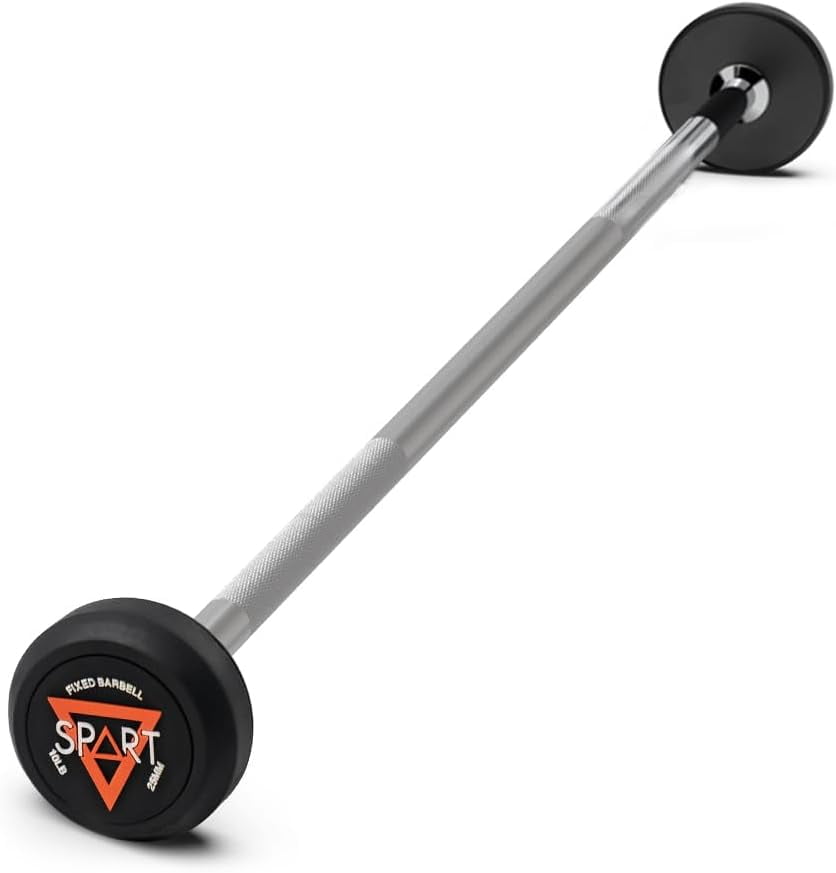 Rubber-Coated Fixed Barbell – Pre-Loaded Solid Steel Weighted Bar for ...