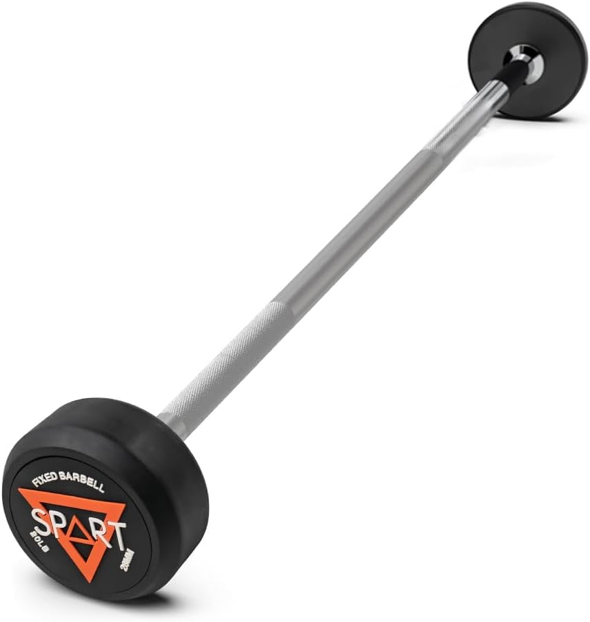 Rubber-Coated Fixed Barbell – Pre-Loaded Solid Steel Weighted Bar for ...