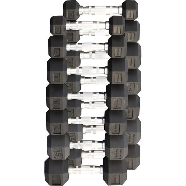 Rubber Coated Hexagon Dumbbells - Pairs - Encased Hand Weights for Men ...