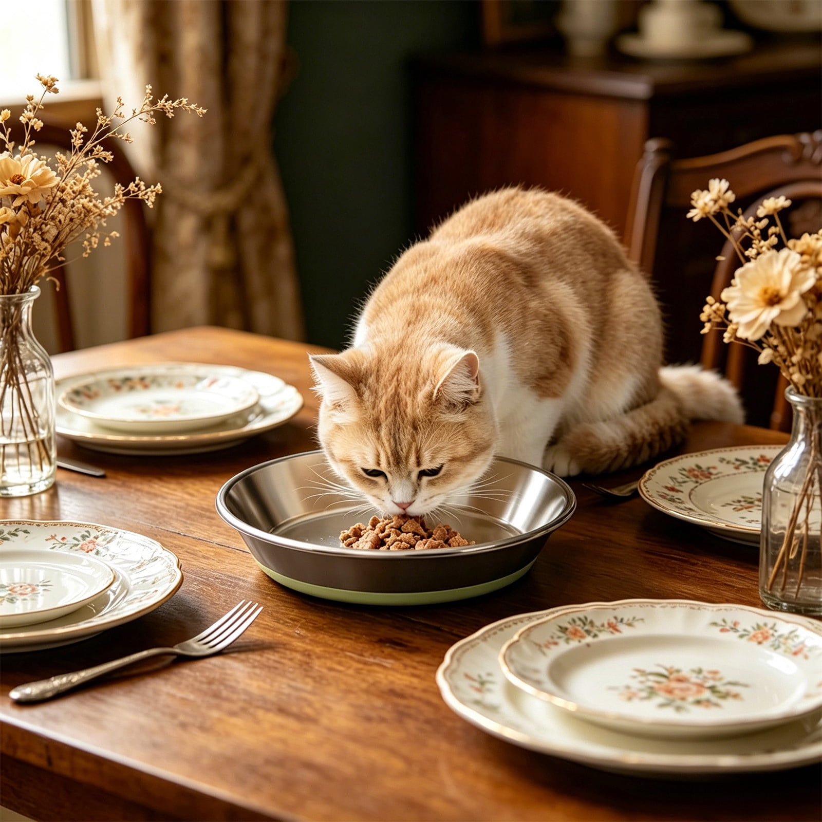 Rubber Coated Stainless Steel Cat Bowl Non Slip Heavy Weight Polished ...