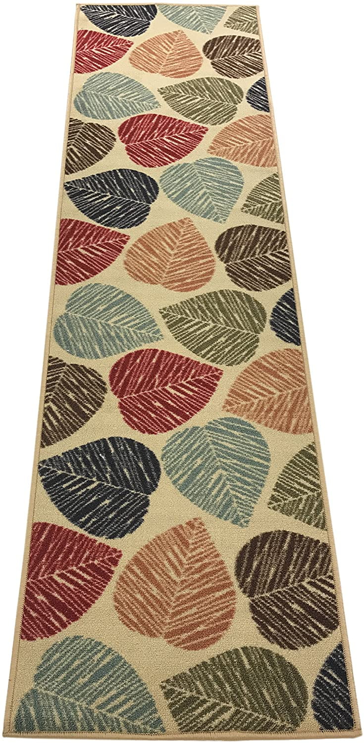 Rubber Collection Washable Area Rug, 2x7 Long Indoor Runner, Leaves ...