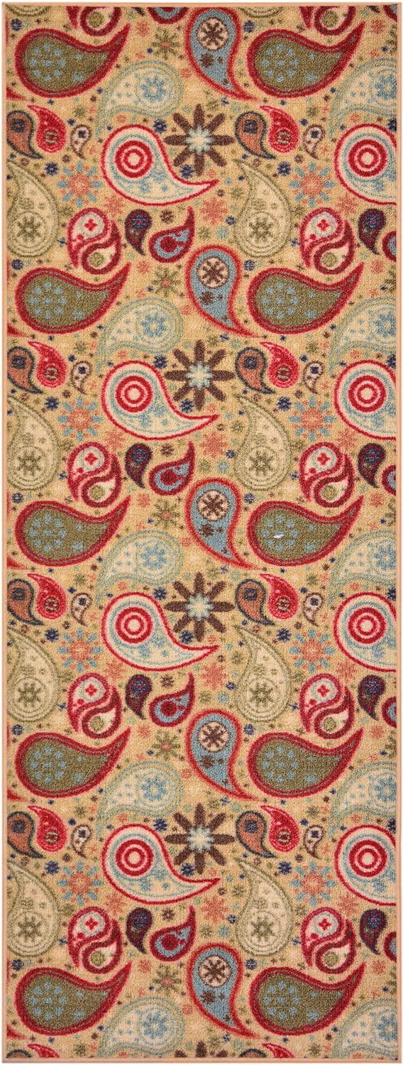 Rubber Collection Paisley Beige Multi Color Runner Rug Printed Slip ...