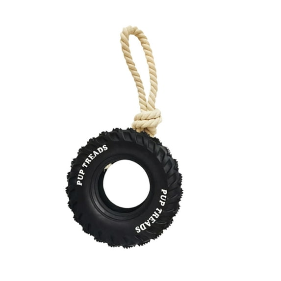 Rubber Dog Toy with Built-in Rope, Tire Shape Chew for Teeth and ...