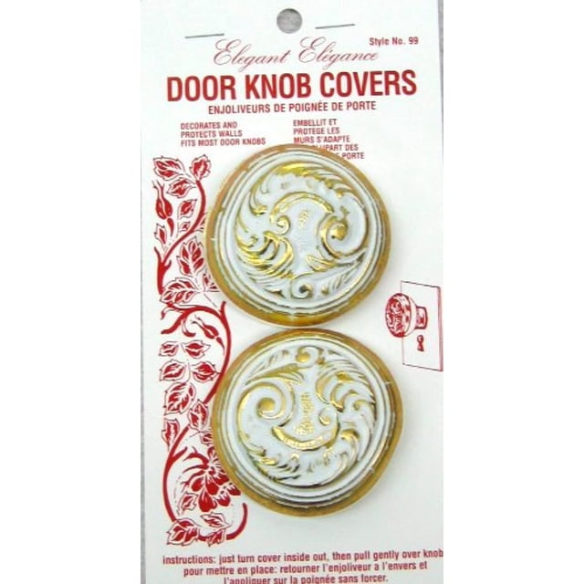 Elegant White and Gold Leaf Design Rubber Door Knob Cover Set of 2 ...