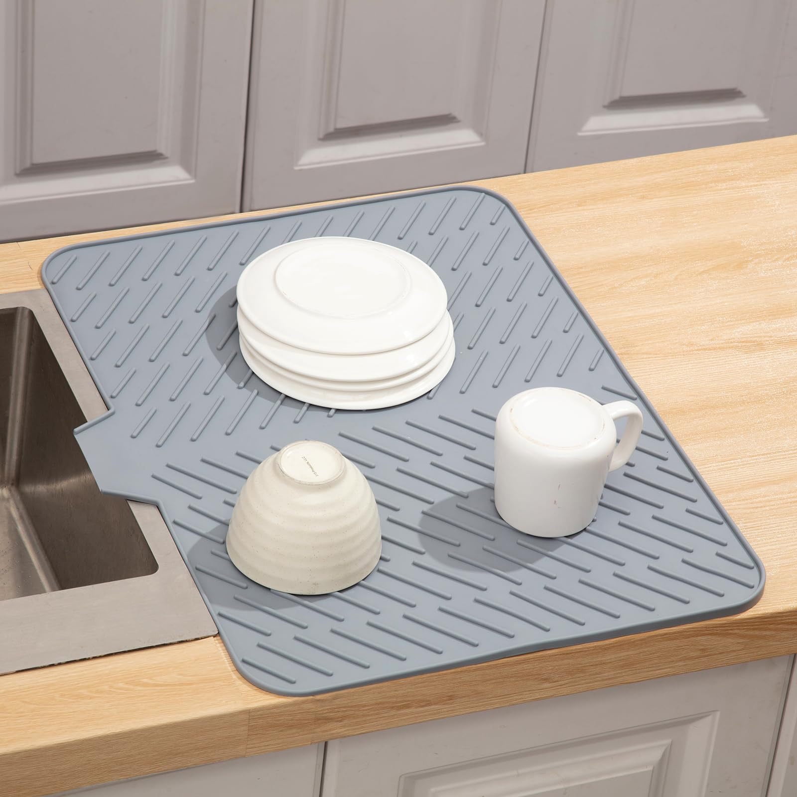 Rubber Drying Mat for Kitchen | Non-Slip Slope Design Dish Drying Rack ...