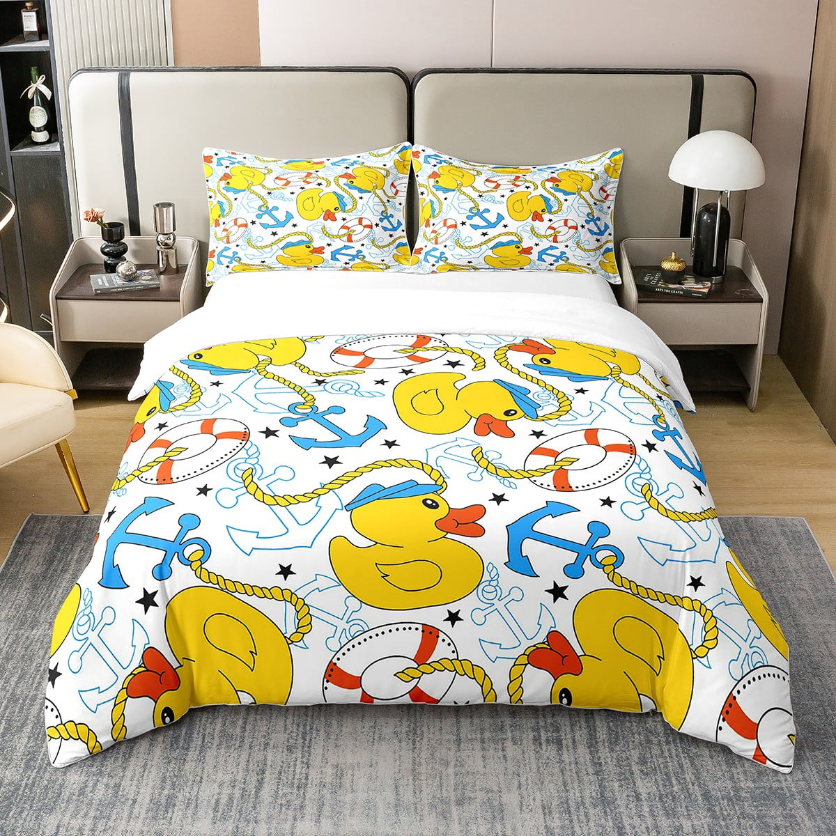 Rubber Duck 100% Cotton Duvet Cover Twin, Nautical Anchor Comforter ...