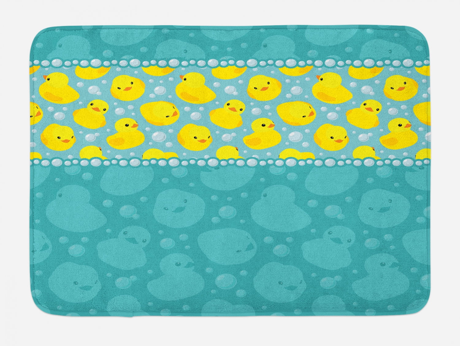 Rubber Duck Bath Mat, Yellow Cartoon Duckies Swimming in Water Pattern ...