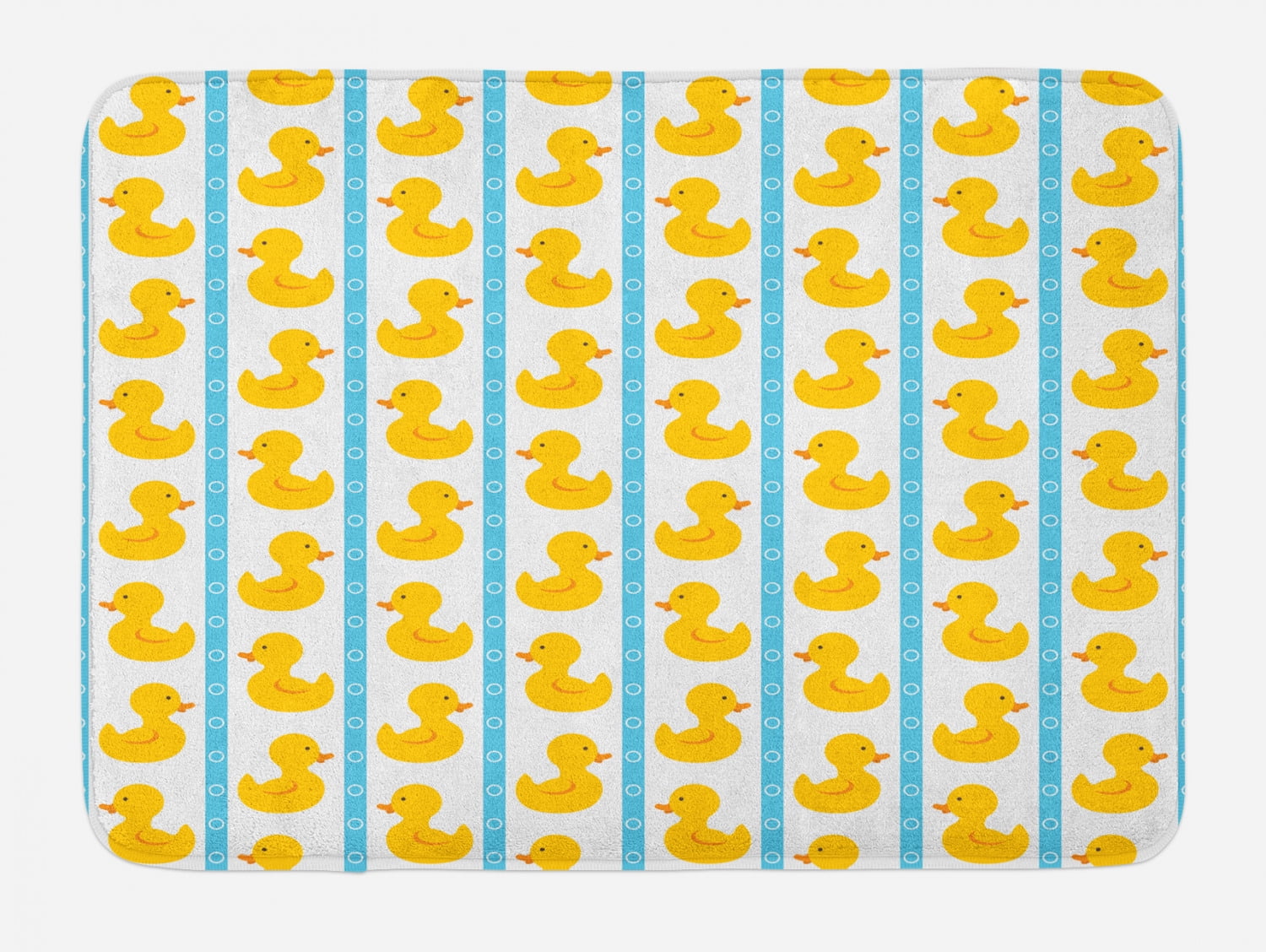 Rubber Duck Bath Mat, Yellow Duckies with Blue Stripes and Small ...