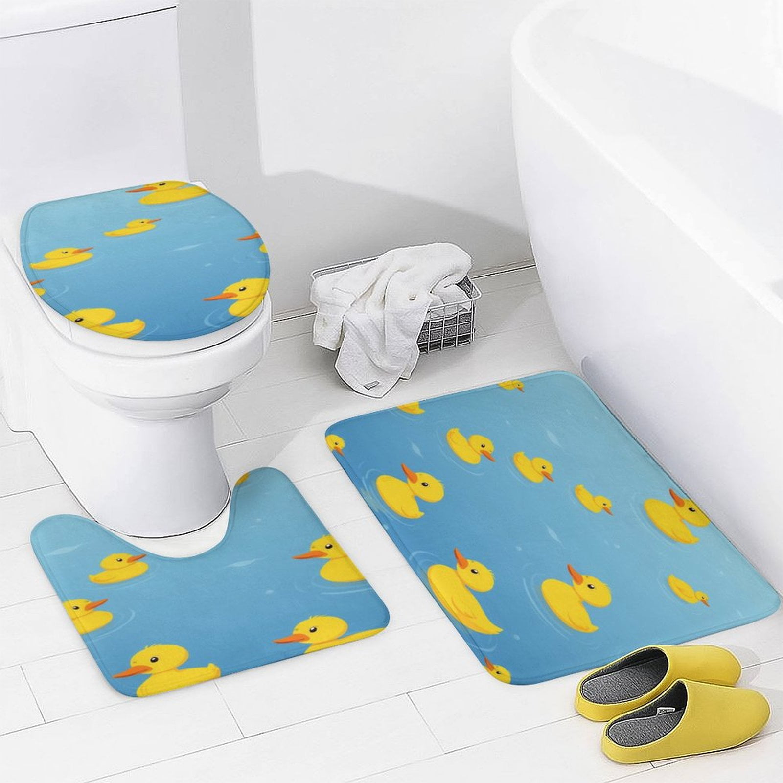 Rubber Duck Bathroom Rugs Set 3 Piece with Non-Slip Bath Rugs Toilet ...