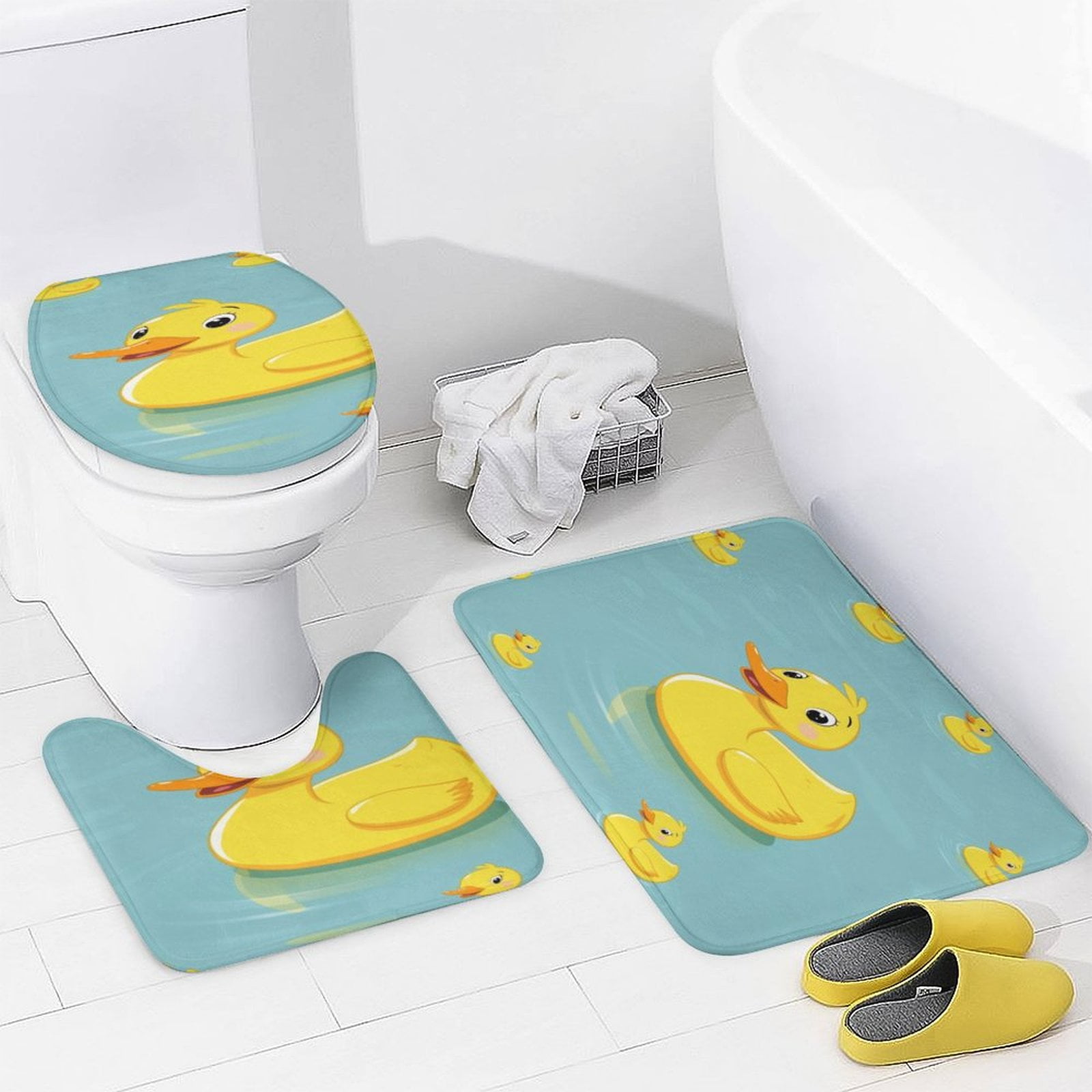 Rubber Duck Bathroom Rugs Set 3 Piece with Non-Slip Bath Rugs Toilet ...
