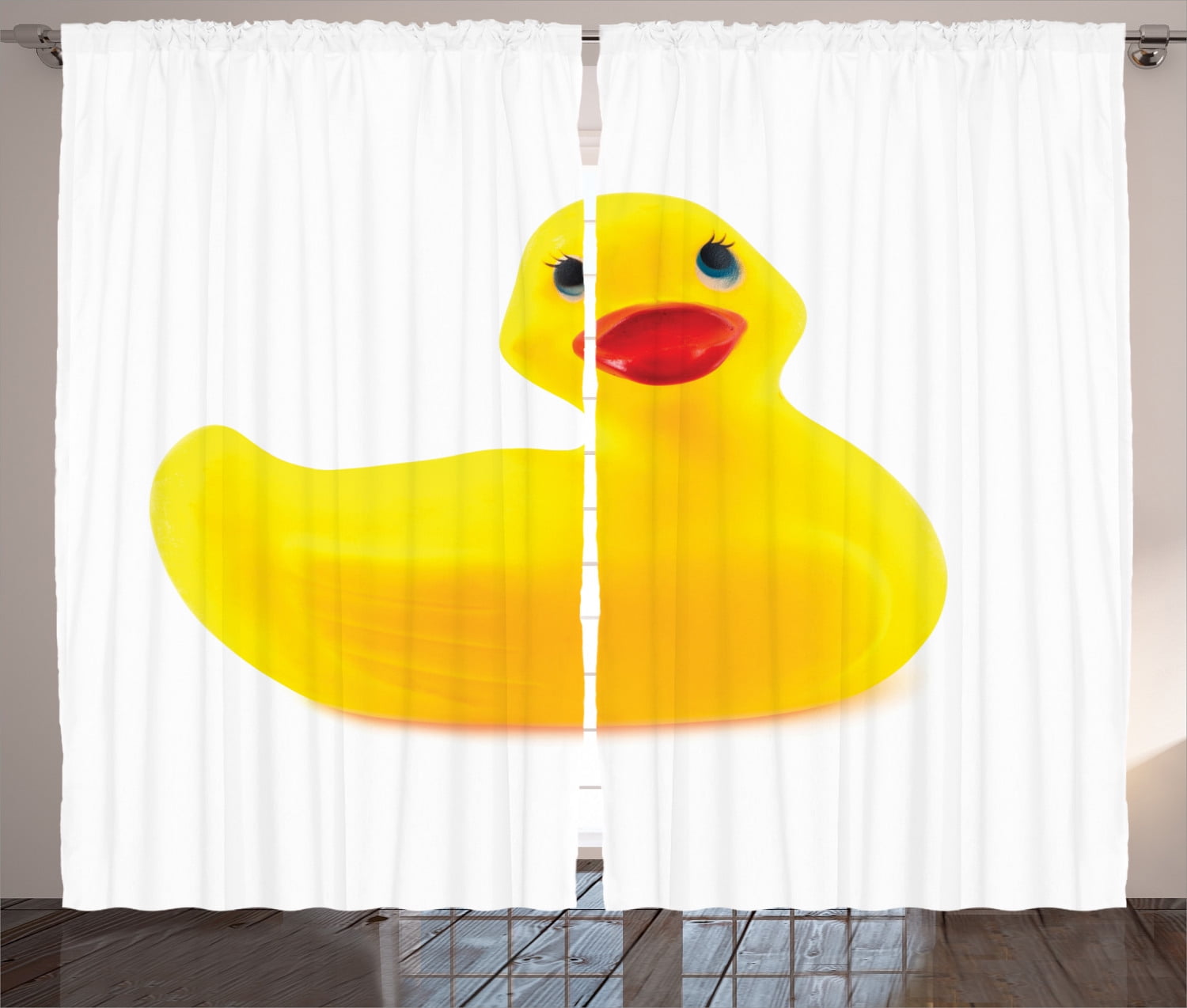 Ambesonne Rubber Duck Curtains 2 Panel Set, Yellow Ducky, 108" x 84 ...