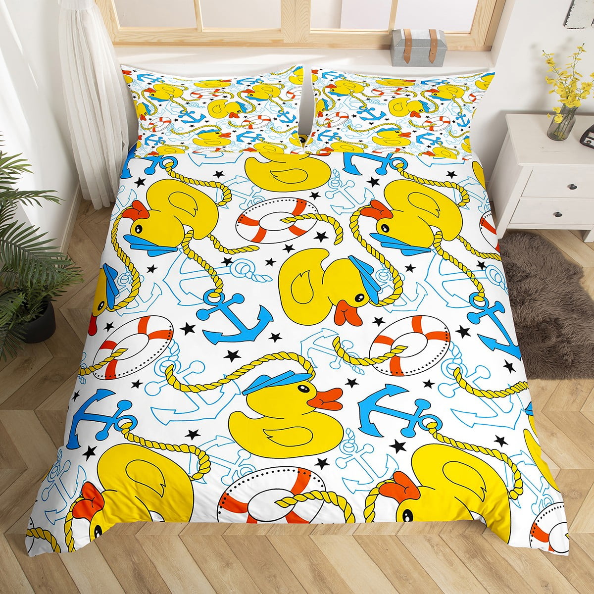Rubber Duck Duvet Cover Full, Nautical Anchor Comforter Cover for Kids ...