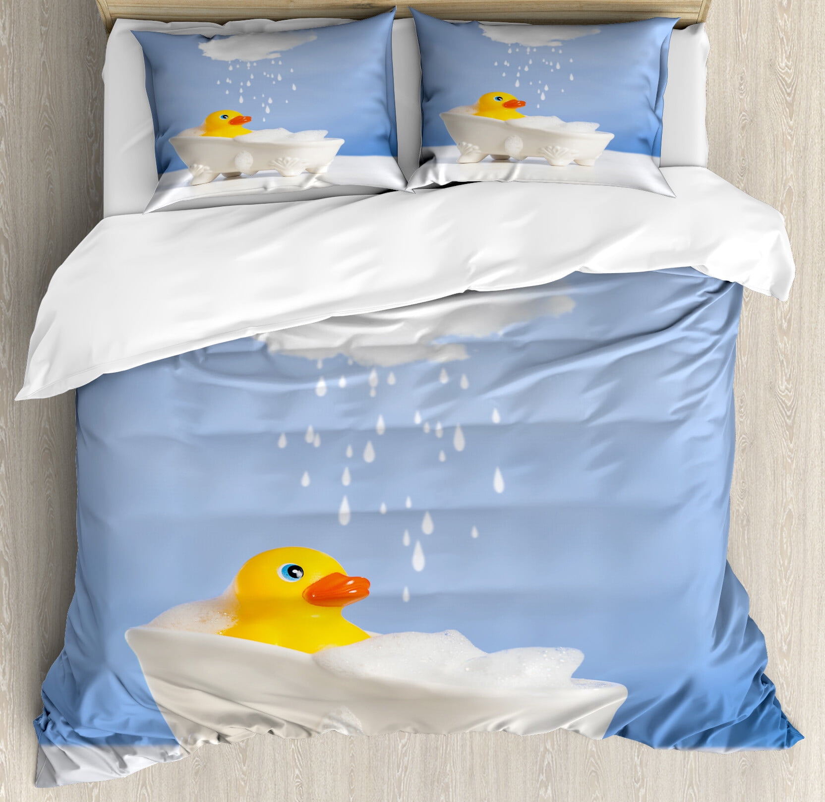 Rubber Duck Duvet Cover Set, Animal Taking a Bath Cloud over Head ...