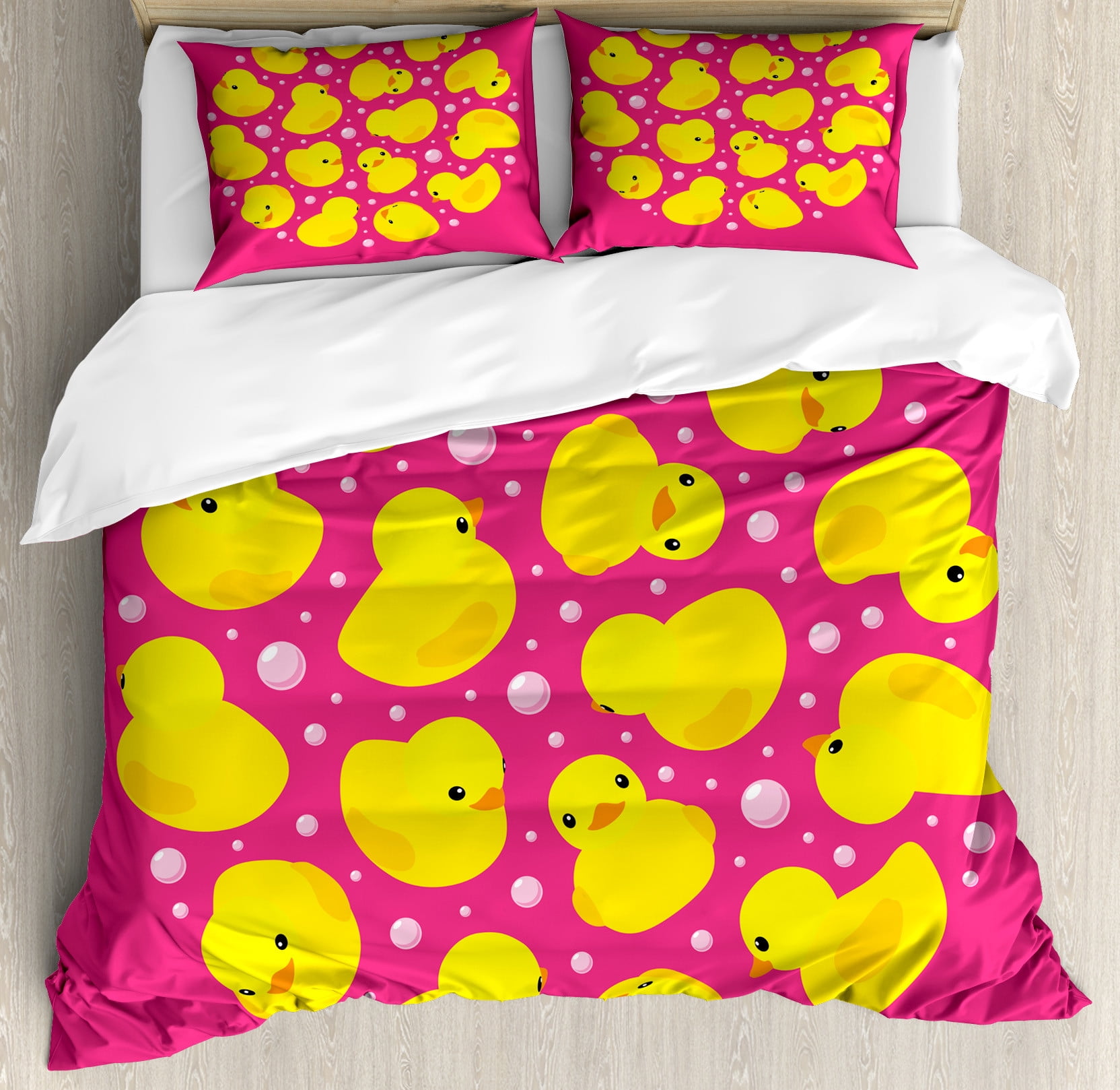 Rubber Duck Duvet Cover Set, Fun Duckies Circle Pattern Bath Bubbles ...