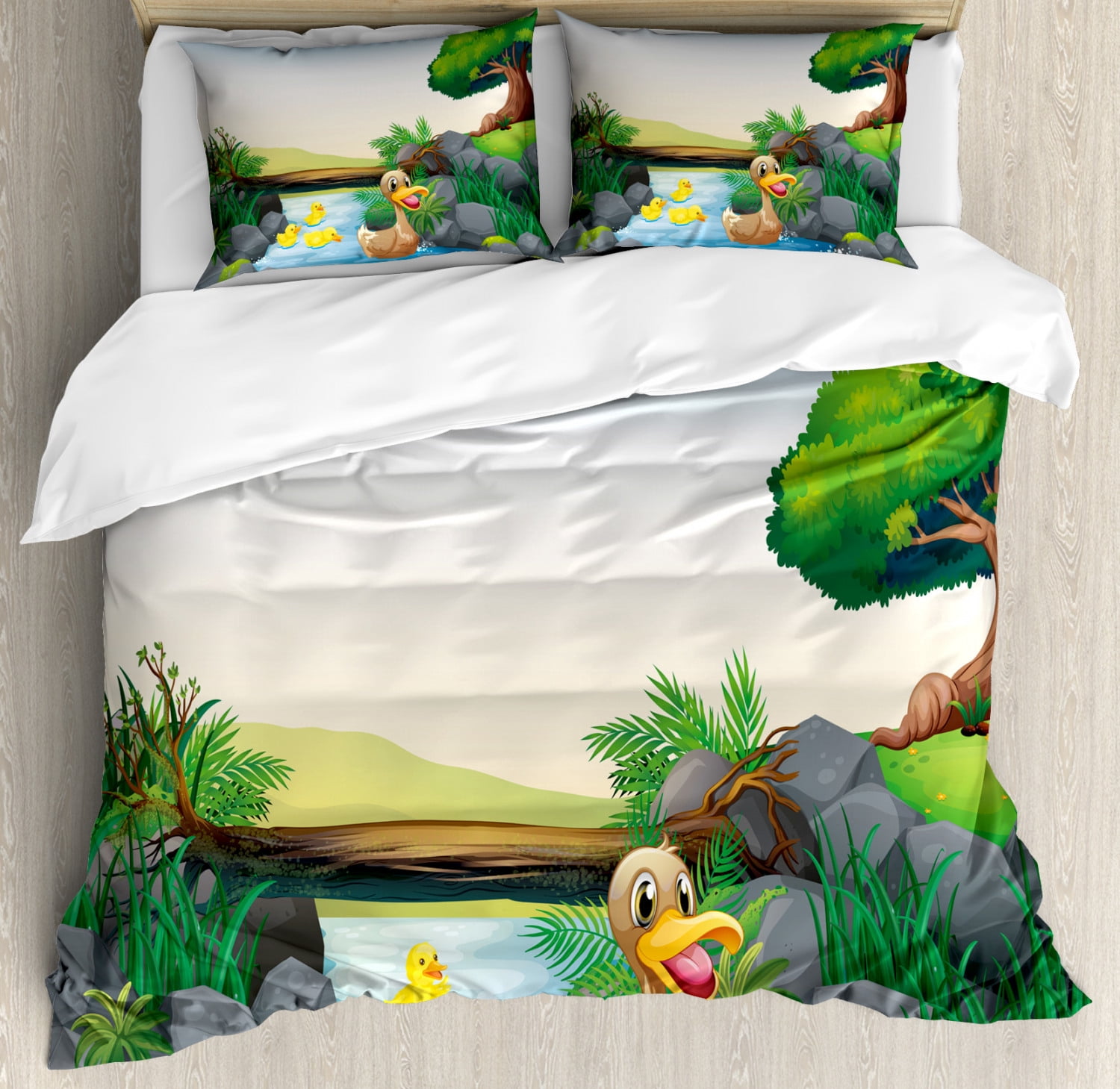 Rubber Duck Duvet Cover Set King Size, Cartoon Mother and Ducklings ...