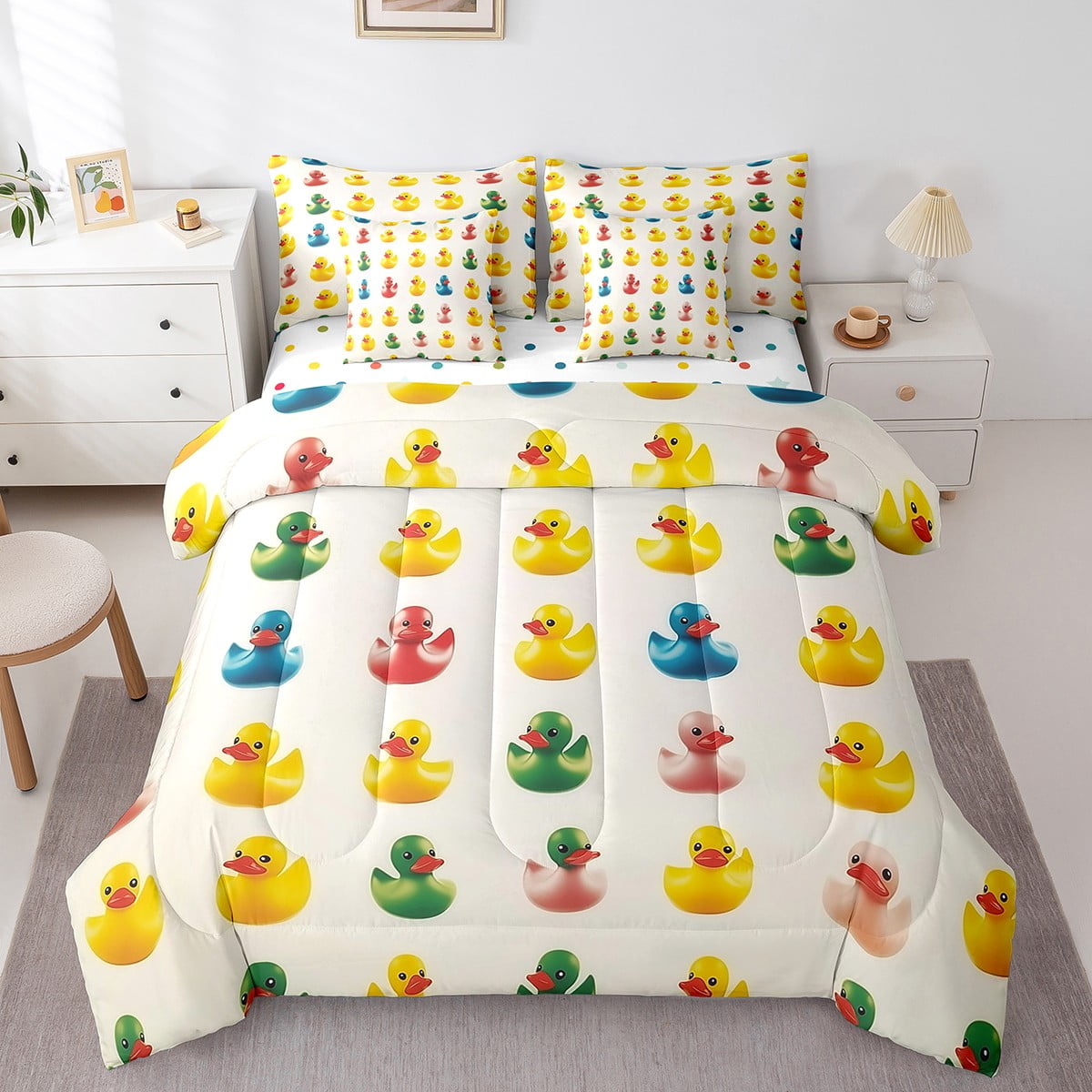 Rubber Duck Print Bedding Set Teens,Yellow Ducky Toy Comforter Set ...