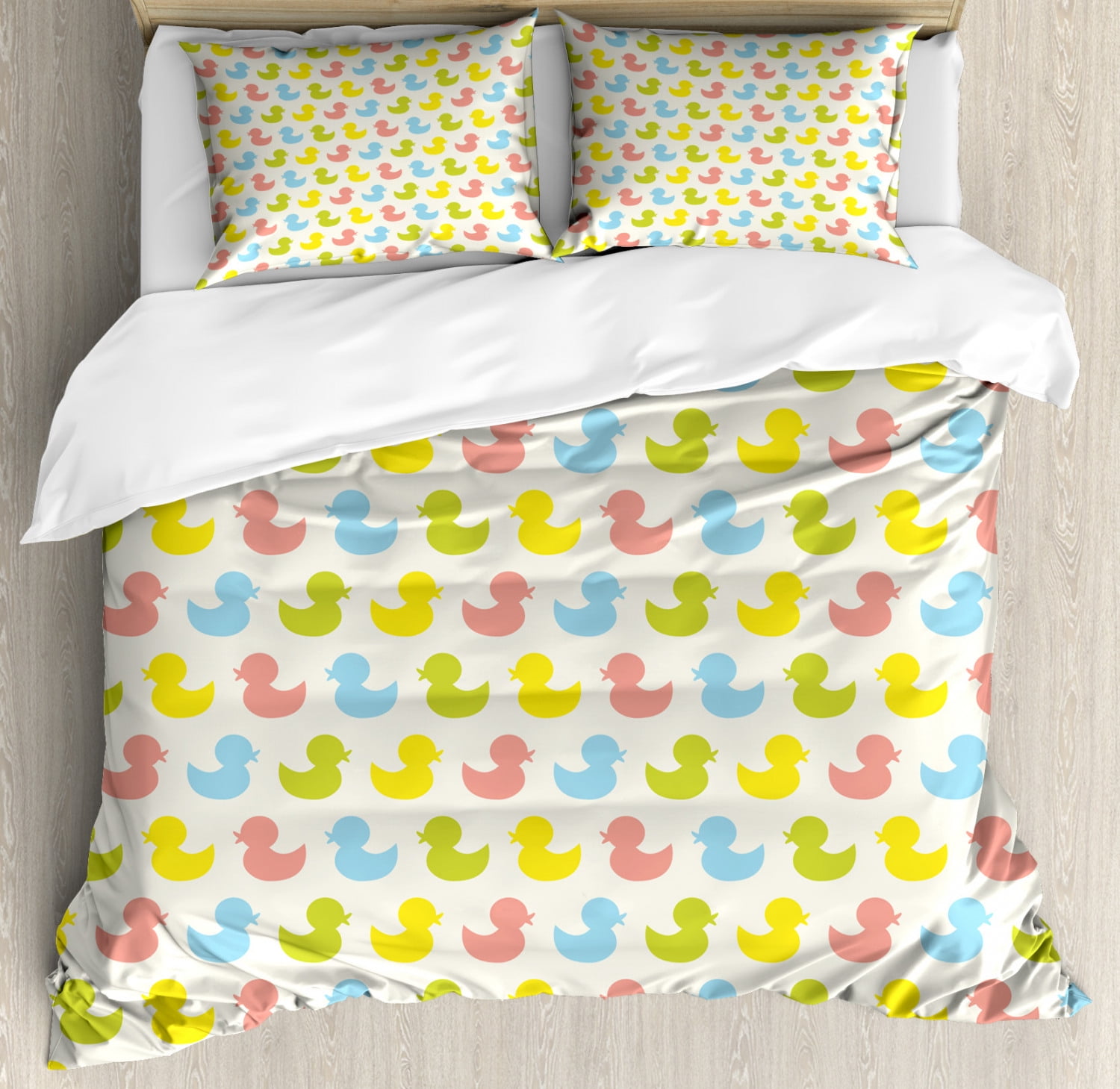 Rubber Duck Duvet Cover Set, Colorful Ducklings Animals Theme Pastel ...