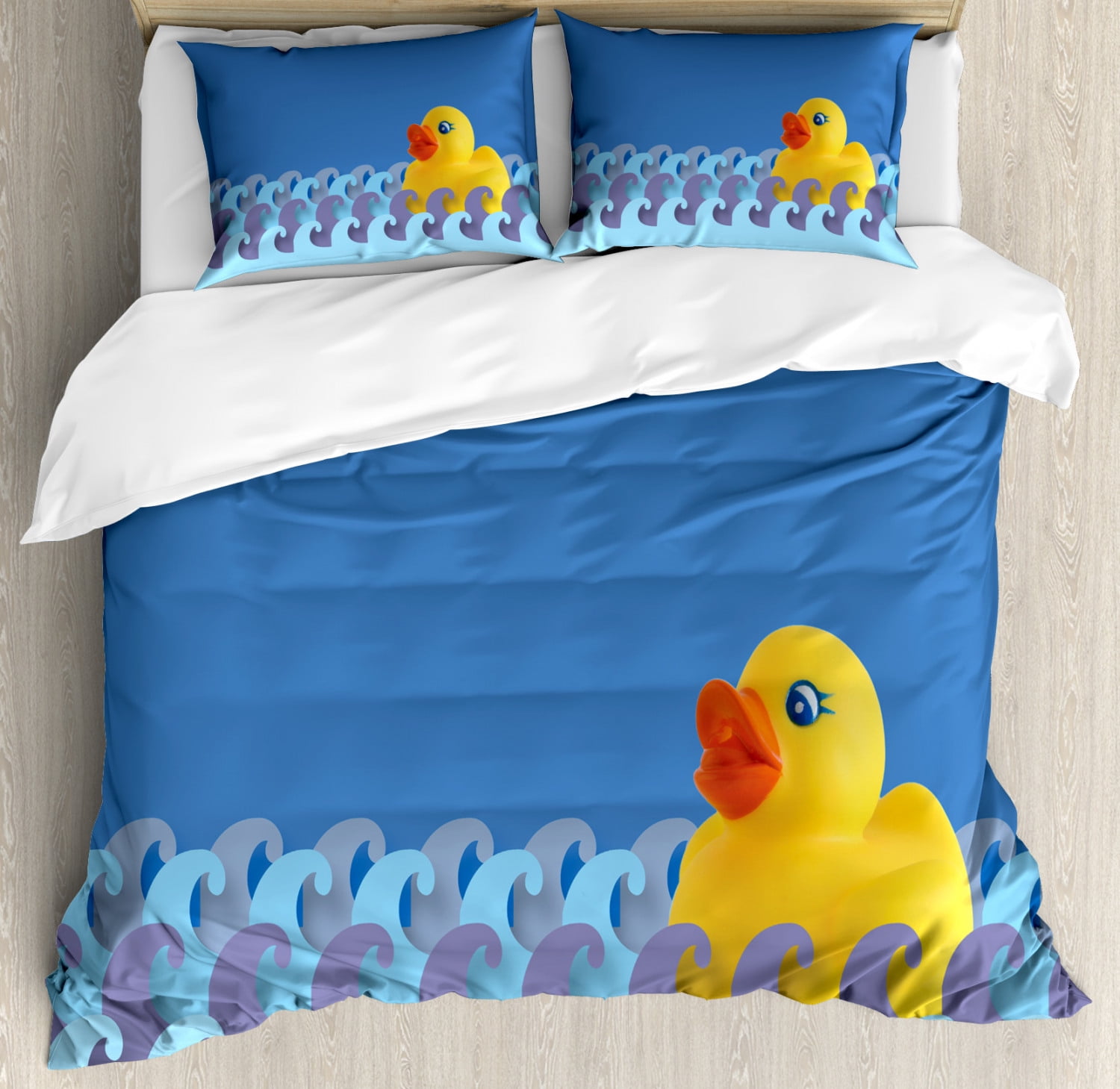 Rubber Duck Queen Size Duvet Cover Set, Rubber Duck Floating on Paper ...