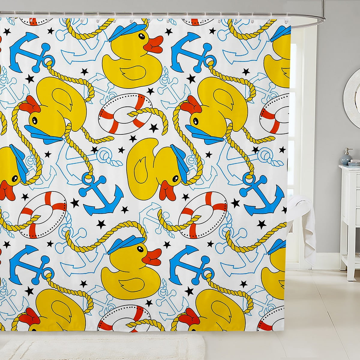 Rubber Duck Shower Curtain, Nautical Anchor Fabric Shower Curtain ...