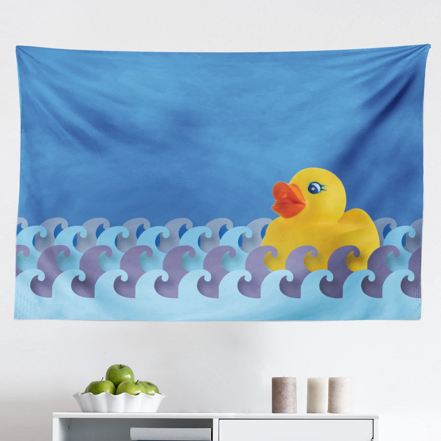 Rubber Duck Tapestry, Little Duckling Toy Swimming in Pond Pool Sea ...