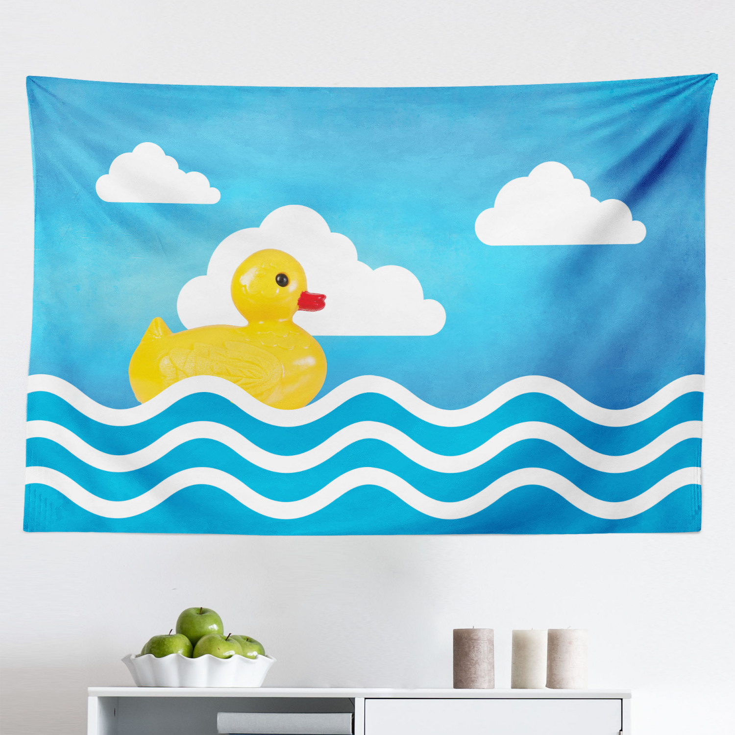 Rubber Duck Tapestry, Yellow Squeak Ducky Toy Fun Bubble Bath Animal ...
