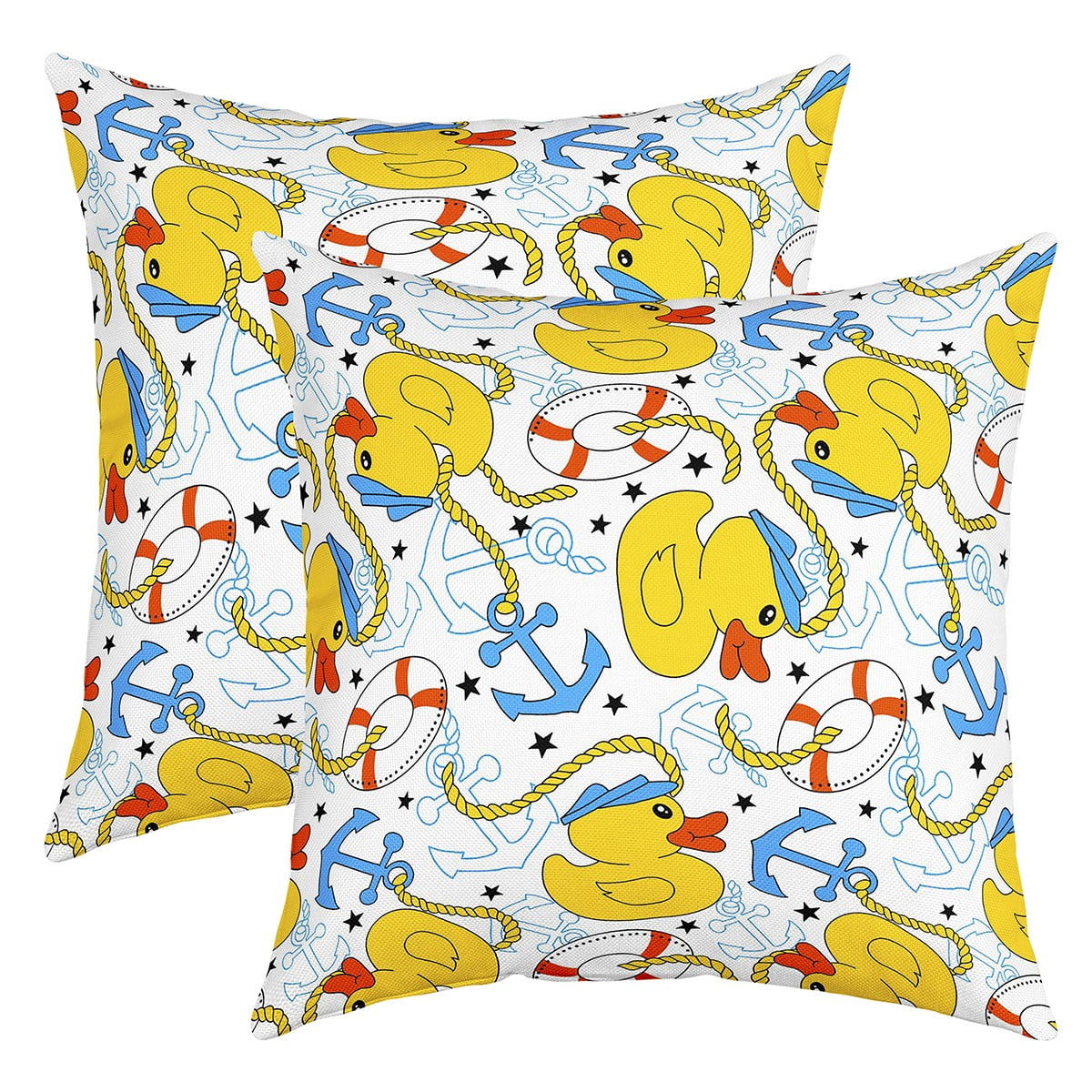 Rubber Duck Throw Pillow Covers 18x18 Inch Set of 2, Nautical Anchor ...