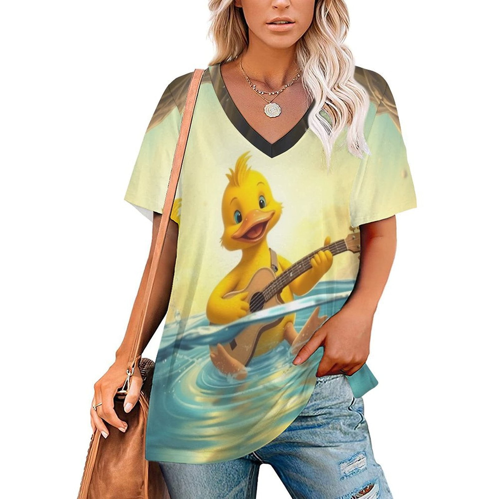 Rubber Duck V Neck Fashion Oversize T-Shirt Short Sleeve Aesthetic Tee ...