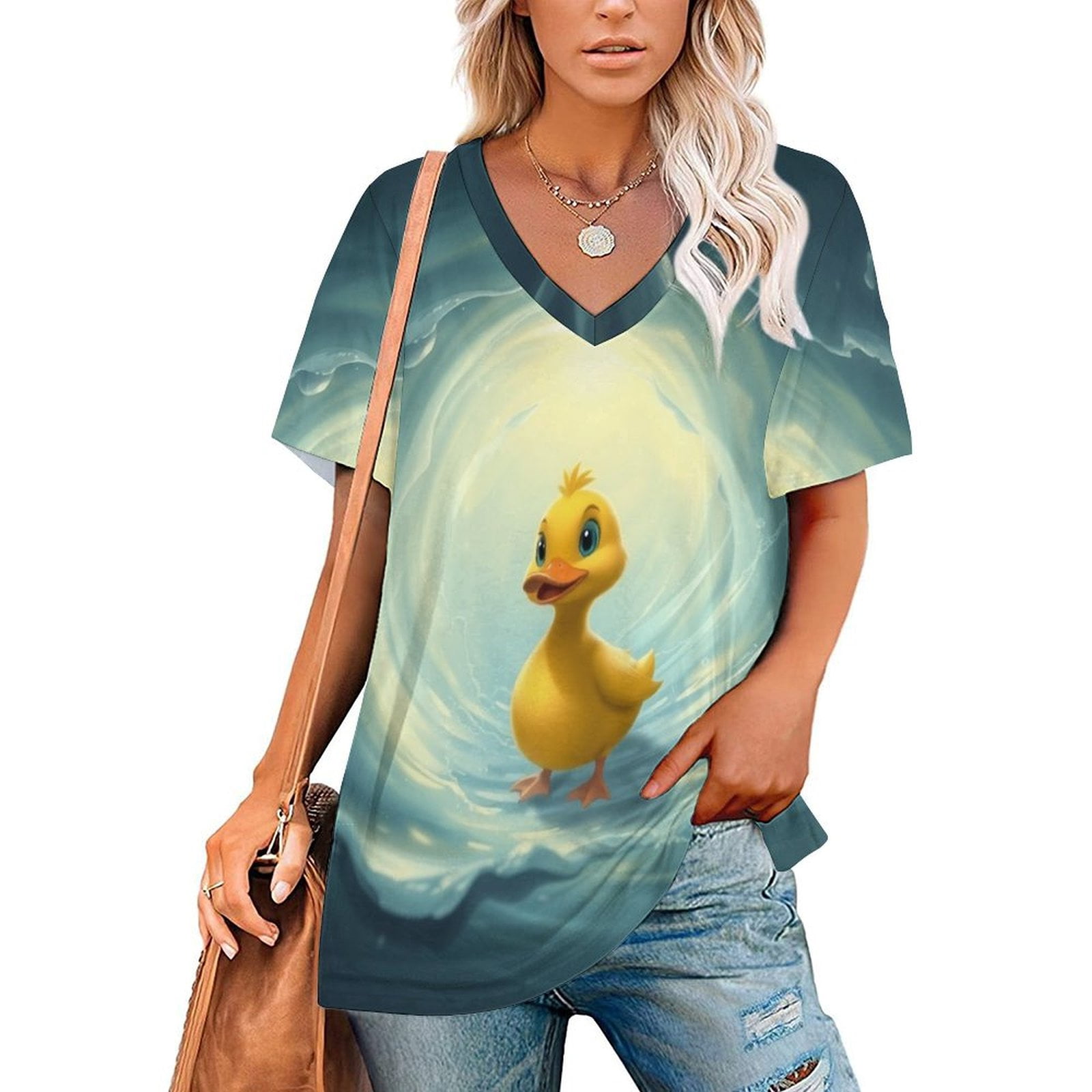 Rubber Duck V Neck Fashion Oversize T-Shirt Short Sleeve Aesthetic Tee ...