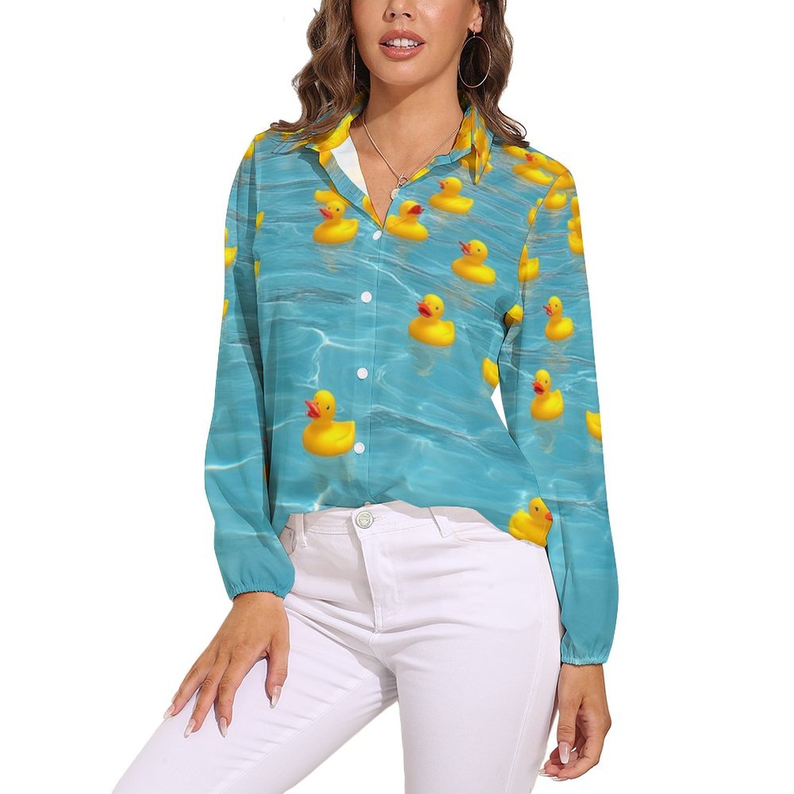 Rubber Ducks Pool Fun(1) Vntage Casual Long Sleeve Shirt Blouse Woman ...