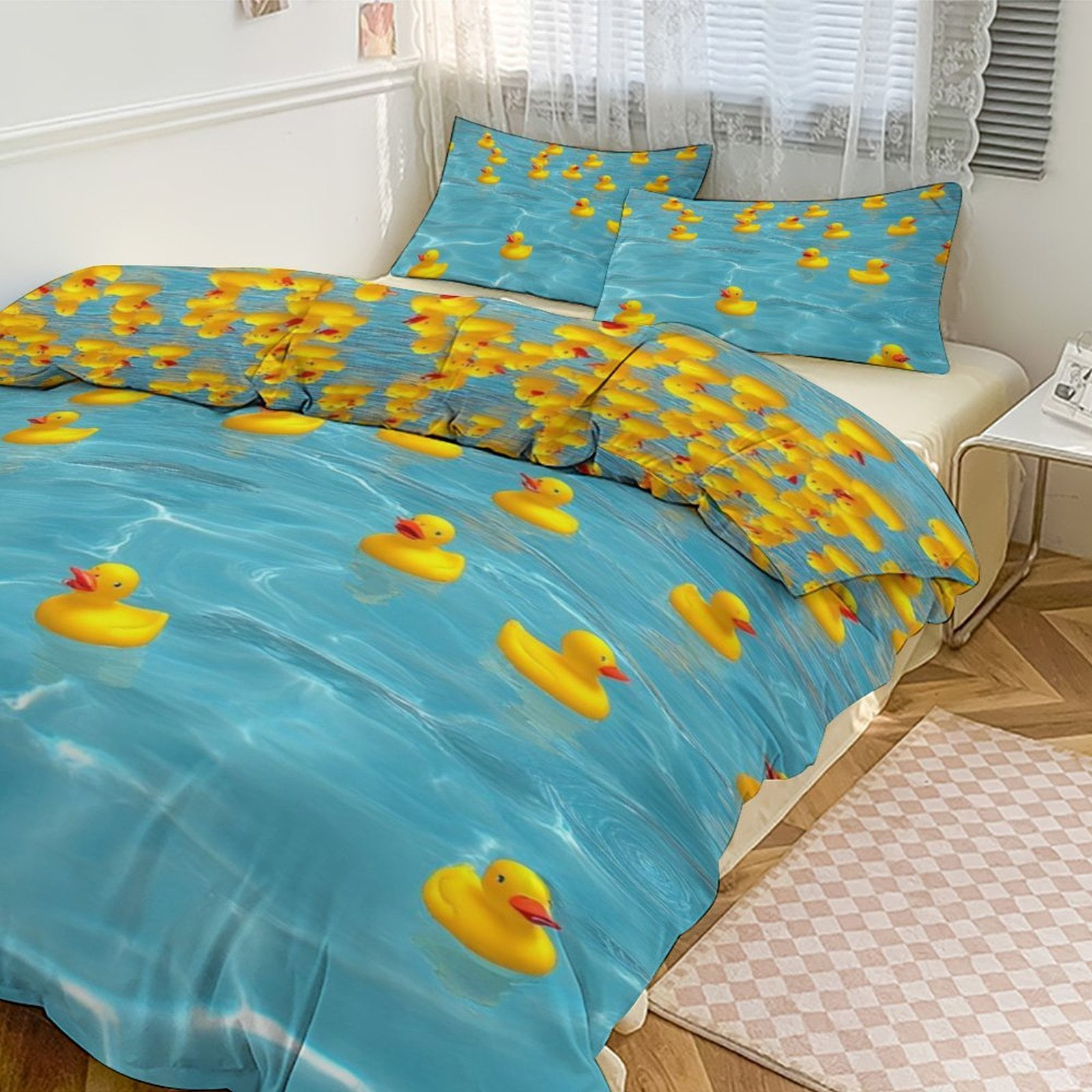 Rubber Ducks Pool Fun 90"x90" 3 Pcs Soft Bedding Set, Includes Duvet ...