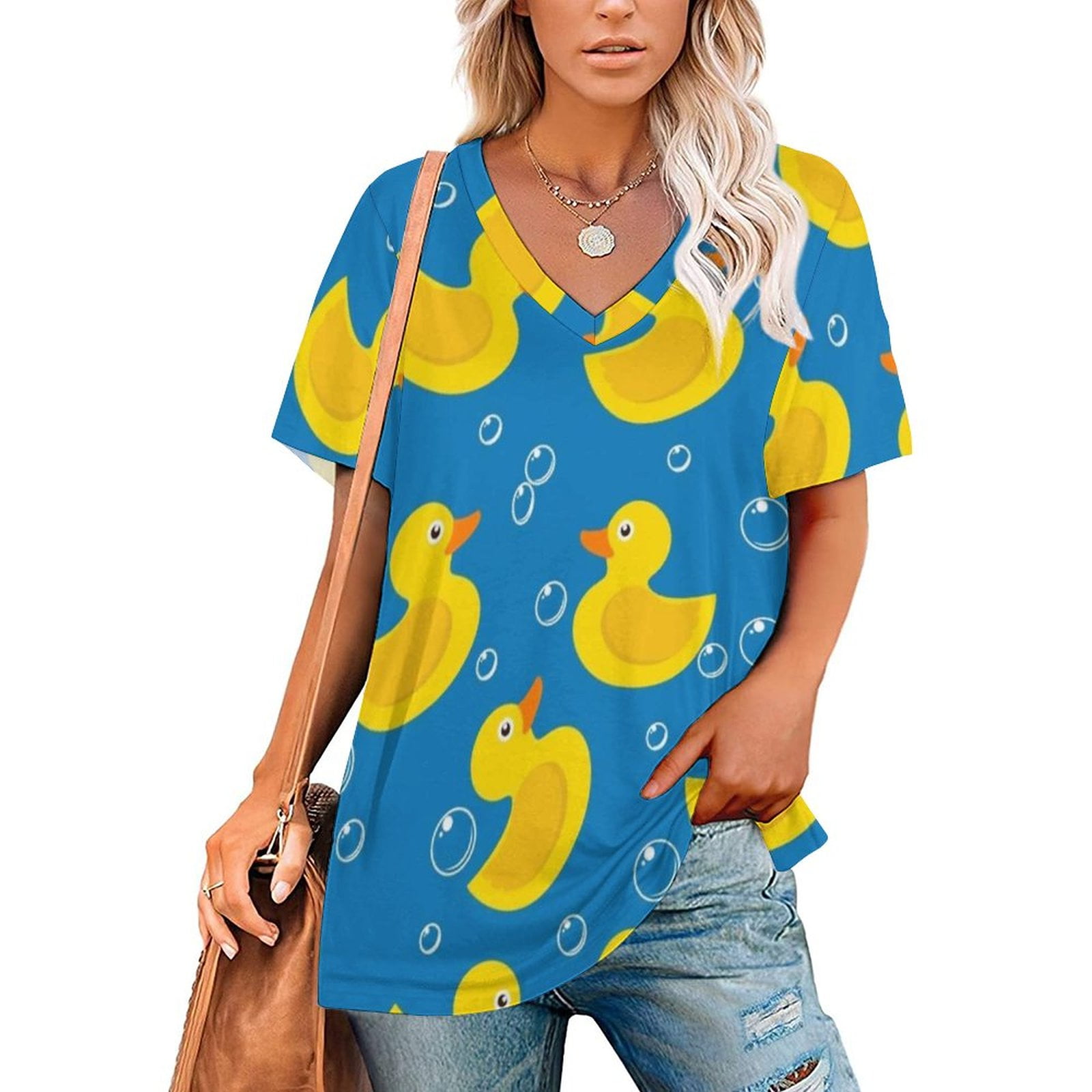 Rubber Ducky New Fashion Zip Off Shoulder Top Short-Sleeve Women Shirt ...