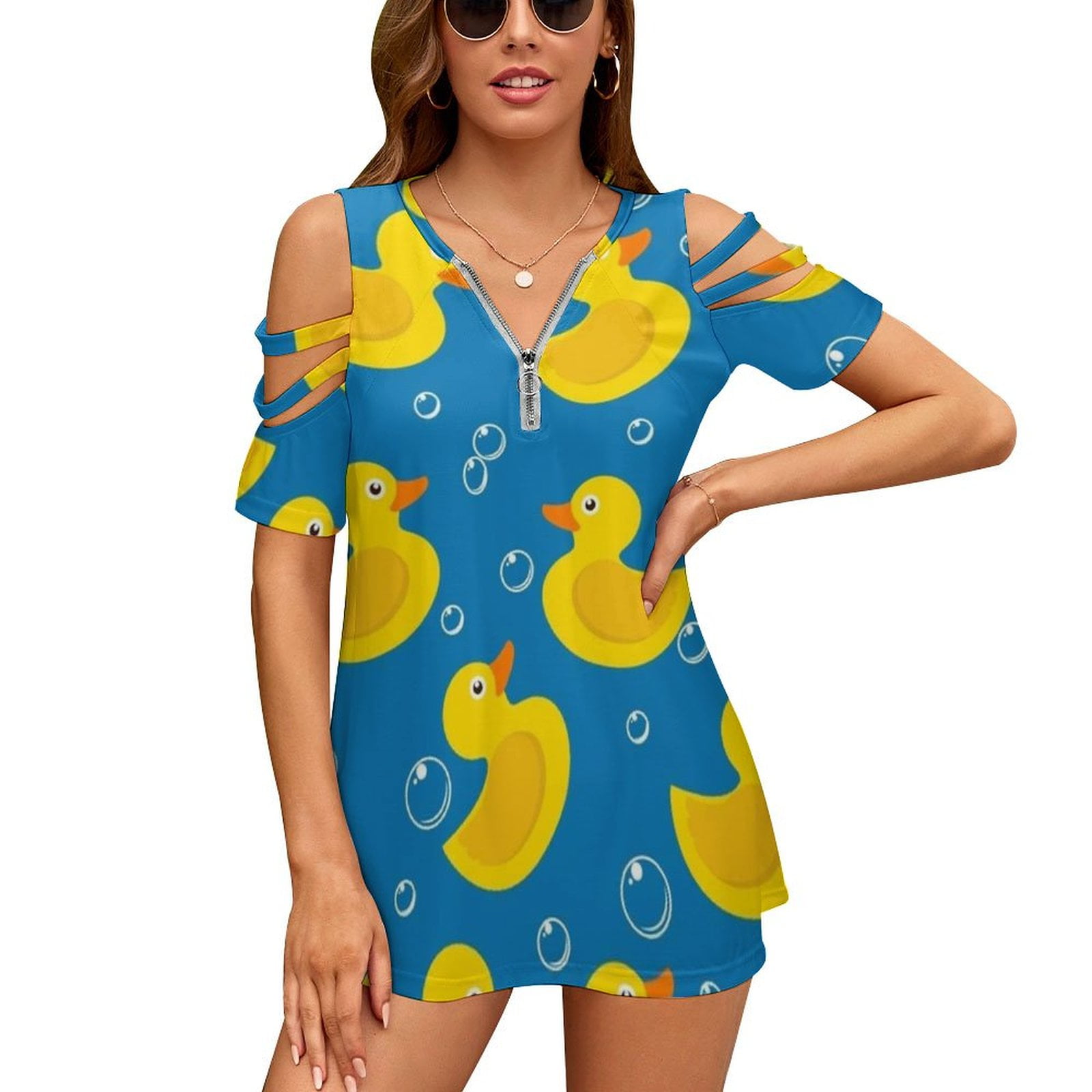 Rubber Ducky New Fashion Zip Off Shoulder Top Short-Sleeve Women Shirt ...