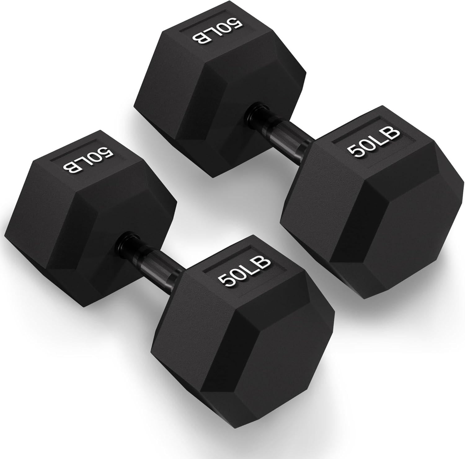 Rubber Encased Exercise & Fitness Hex Dumbbell, Hand Weights with Anti ...