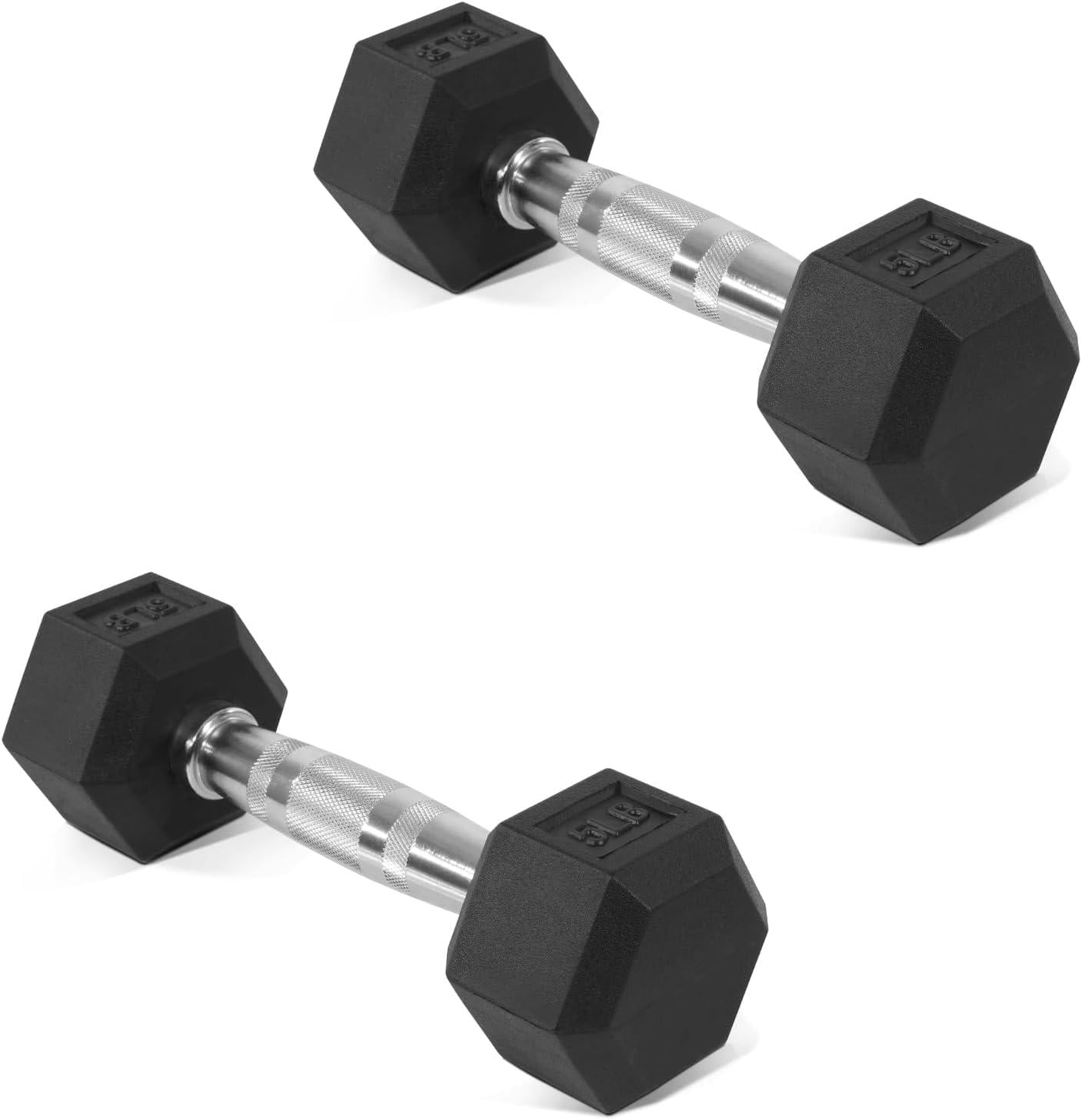 Rubber Encased Hex Dumbbell, Hand Weights with Anti-Slip Cast Iron Grip ...