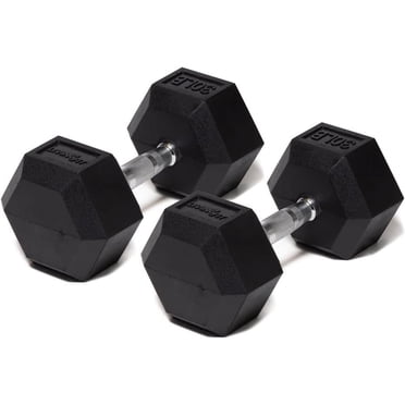 CAP 150 Lb. Coated Hex Dumbbell Weight Set, 5-25 Lb. with Black Rack ...