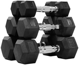 Rubber Encased Hex Dumbbell Set Contoured Handle for Muscle Toning ...