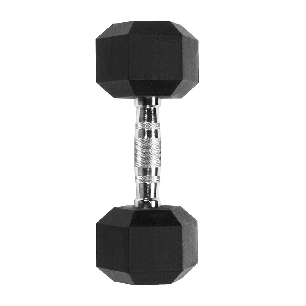 Rubber Encased Hex Dumbbell Weight, Solid Cast Iron Core, Chrome ...