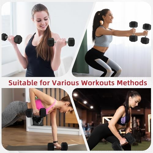 Rubber Encased Hex Weights Dumbbells Set of 5 – 50 lb Pair | Cast Iron ...