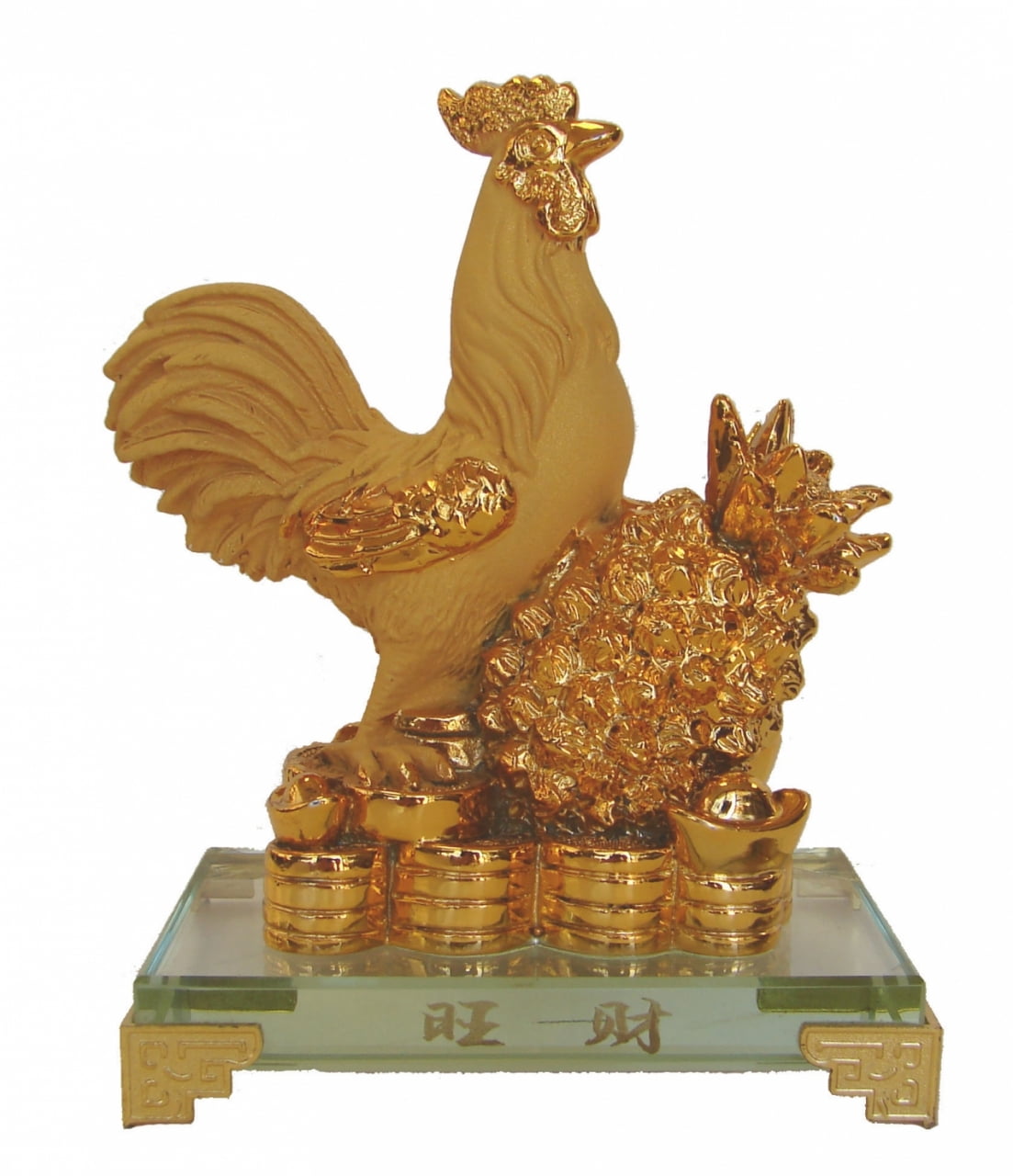 Rubber Finished Golden Rooster Statue with Wu Lou and Coins - Walmart ...