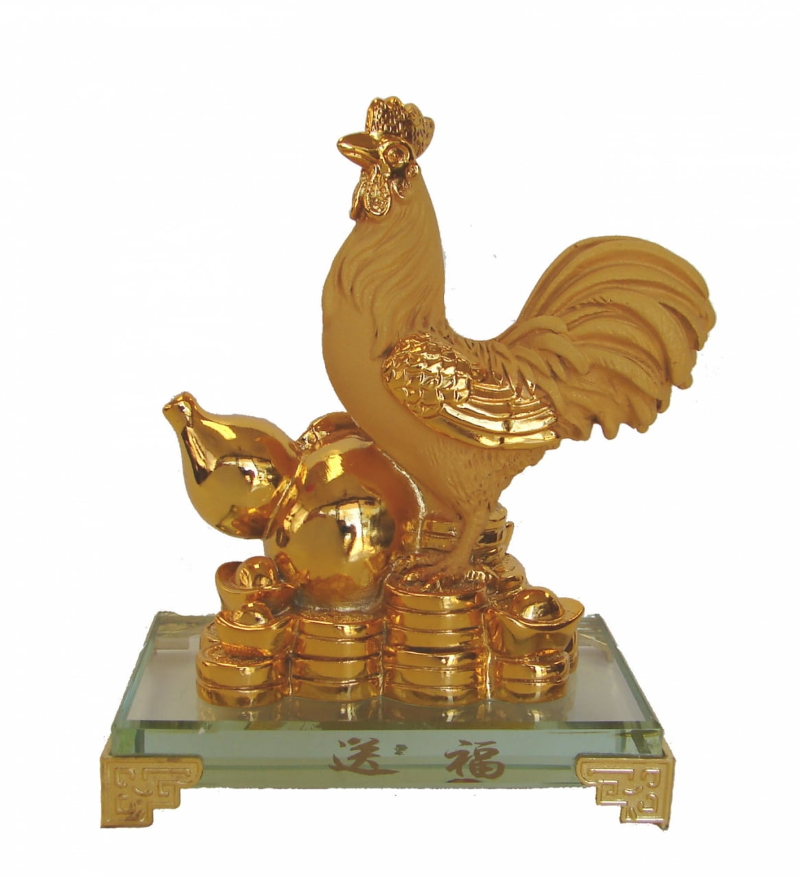 Rubber Finished Golden Rooster Statue with Wu Lou and Coins - Walmart.com