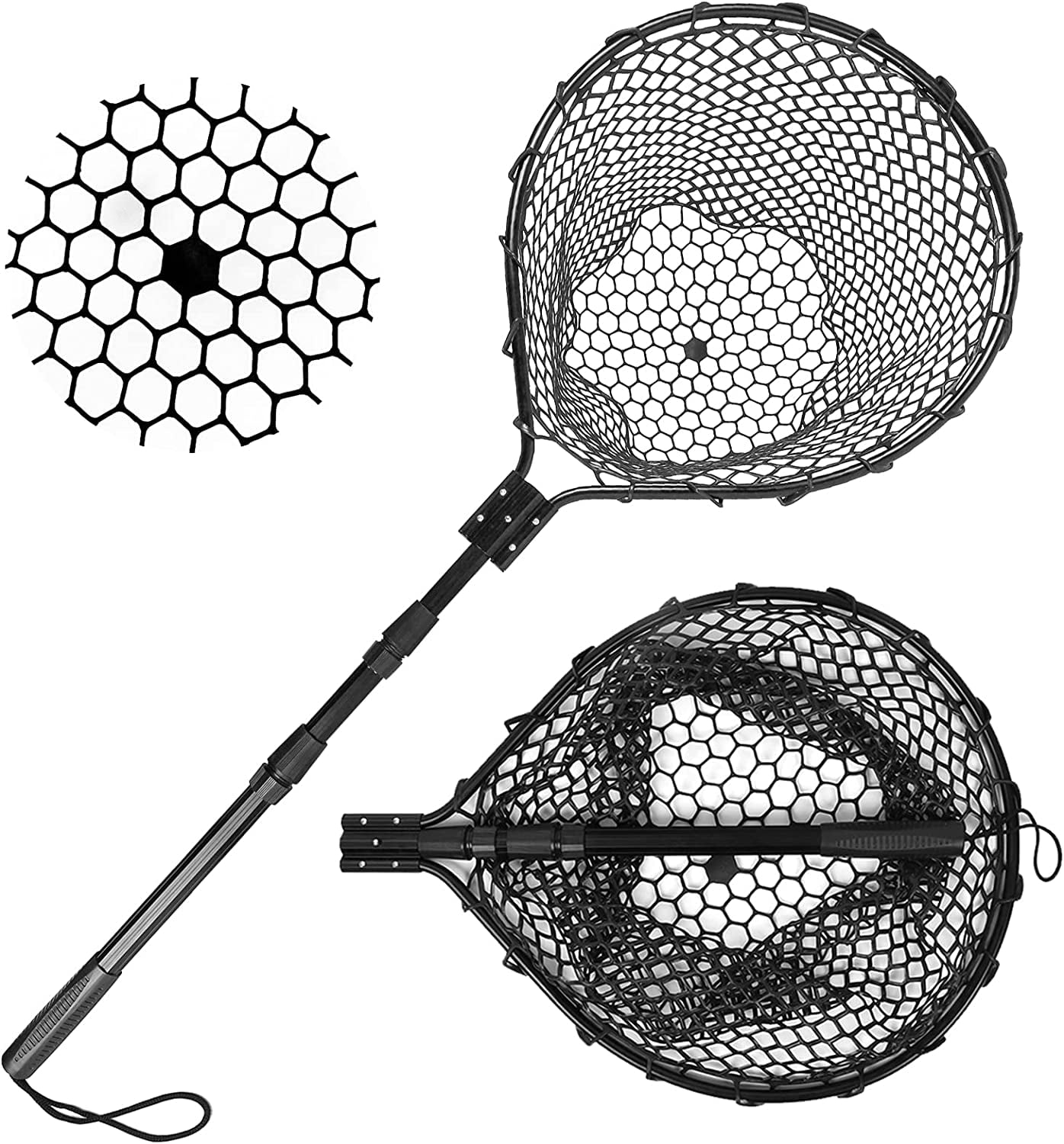 Rubber Fishing Net Large Folding Landing Net,Collapsible Aluminum Pole ...