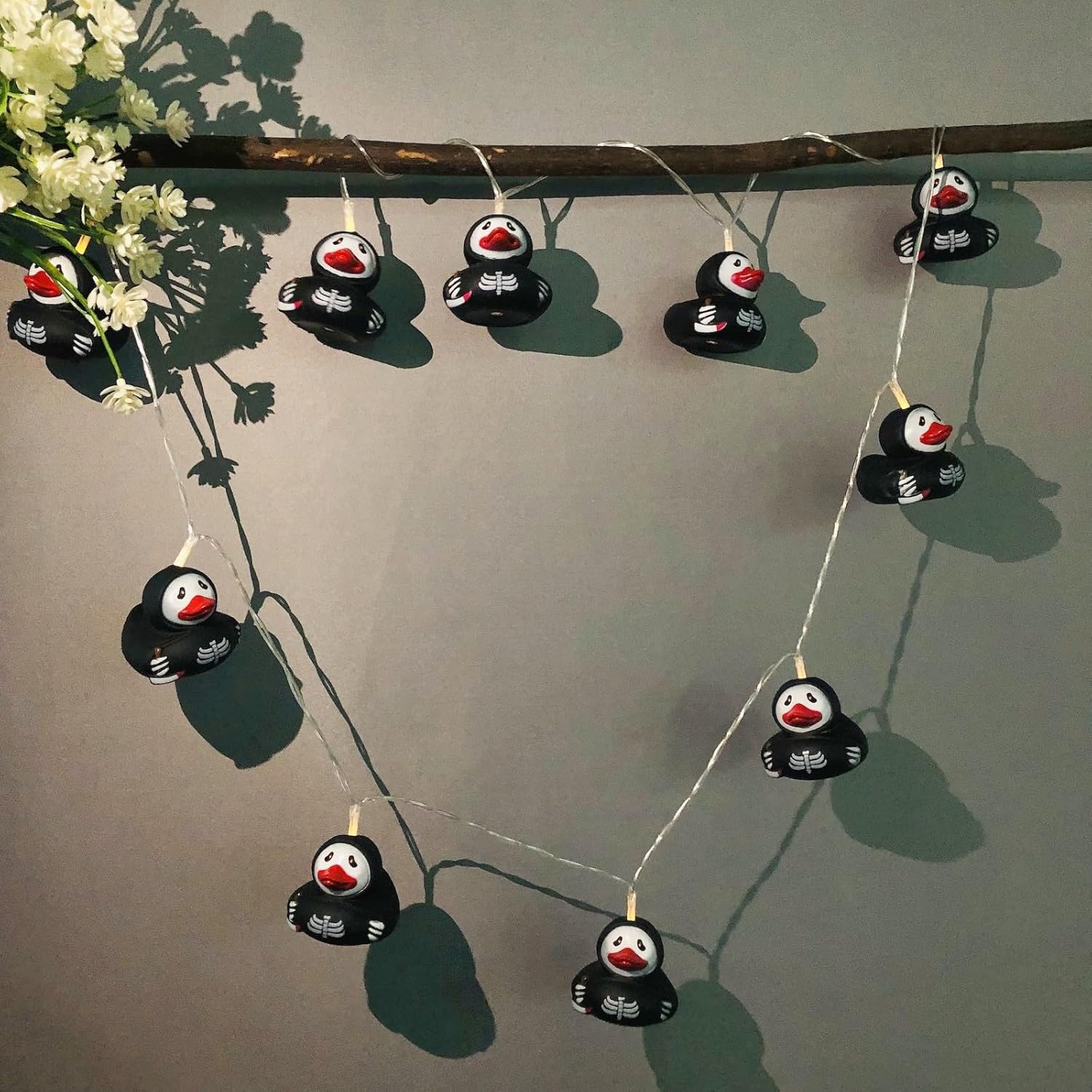 Rubber Ghost Face Duck String Lights Red Mouth Duck Light Black Duck ...