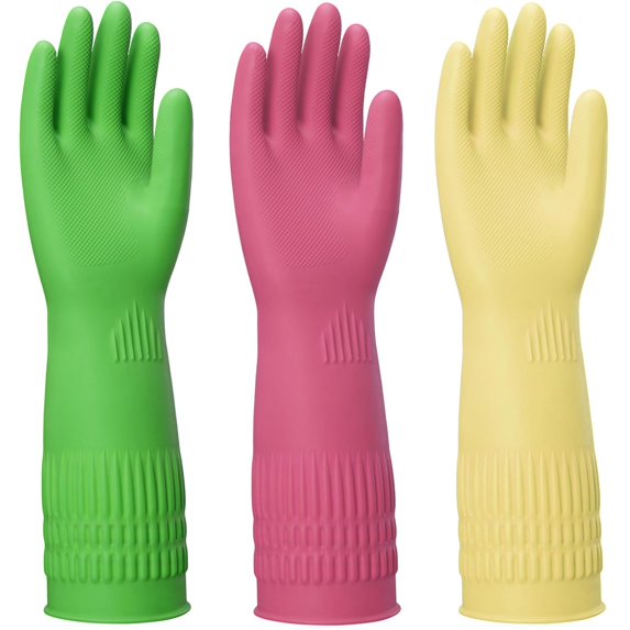 Rubber Gloves for Cleaning – 3 Pairs Reusable Gloves for Dishwashing ...