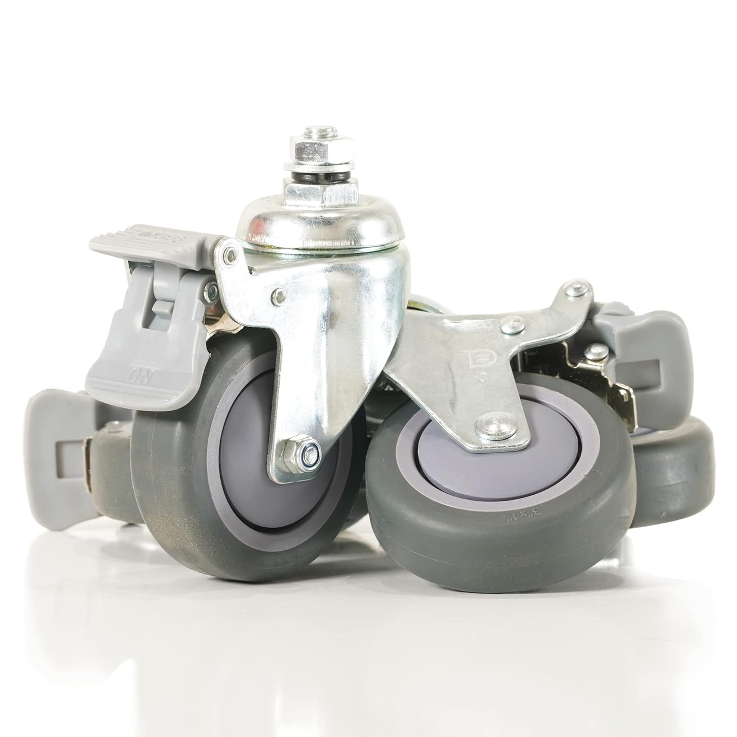 Rubber Heavy Duty Casters, Set of 4, Threaded Stem Mount Caster Wheels ...