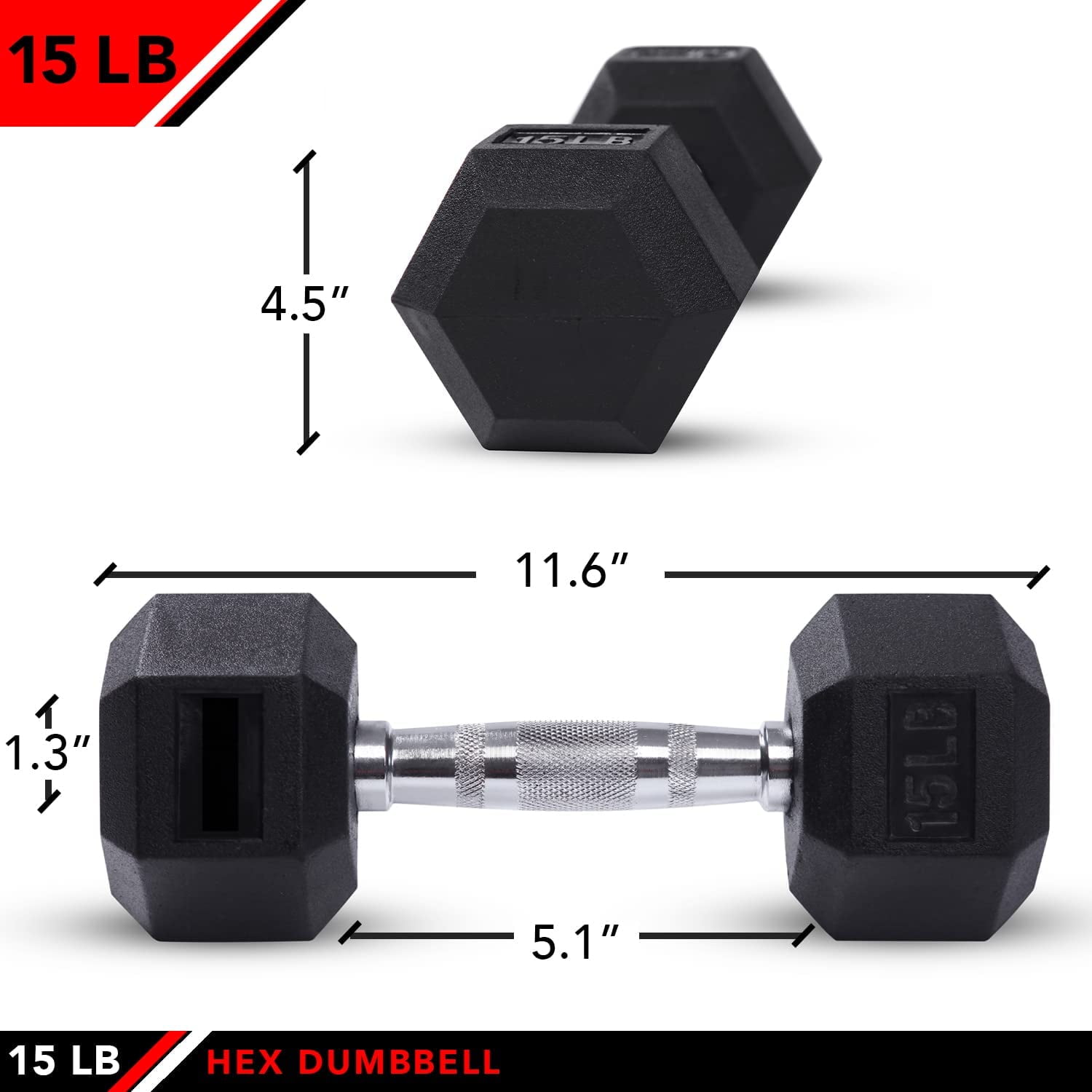 Rubber Hex Dumbbells - 8 Size Options - Ergonomic Hand Weights for ...