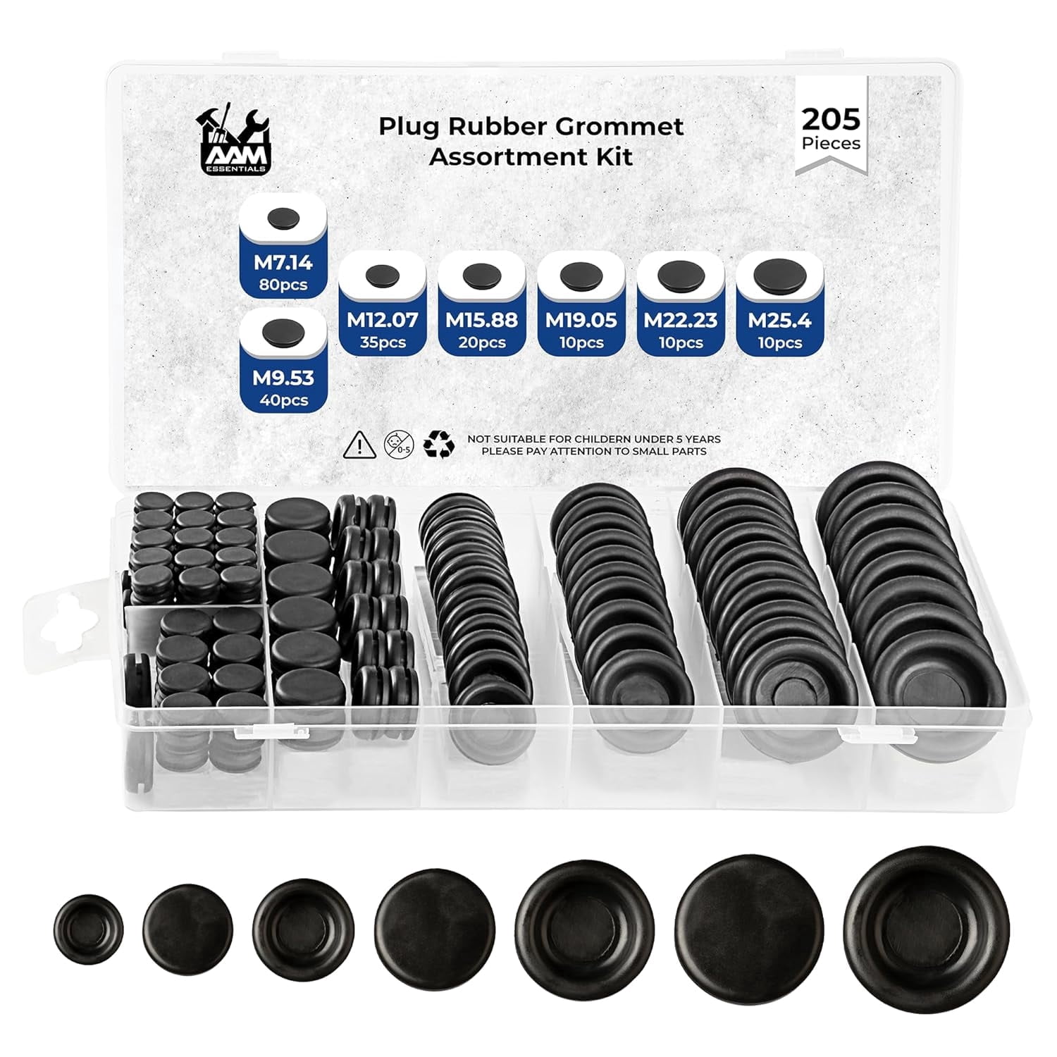 Rubber Plugs for Round Holes-205pcs Assorted Rubber Grommets in 7 Sizes ...