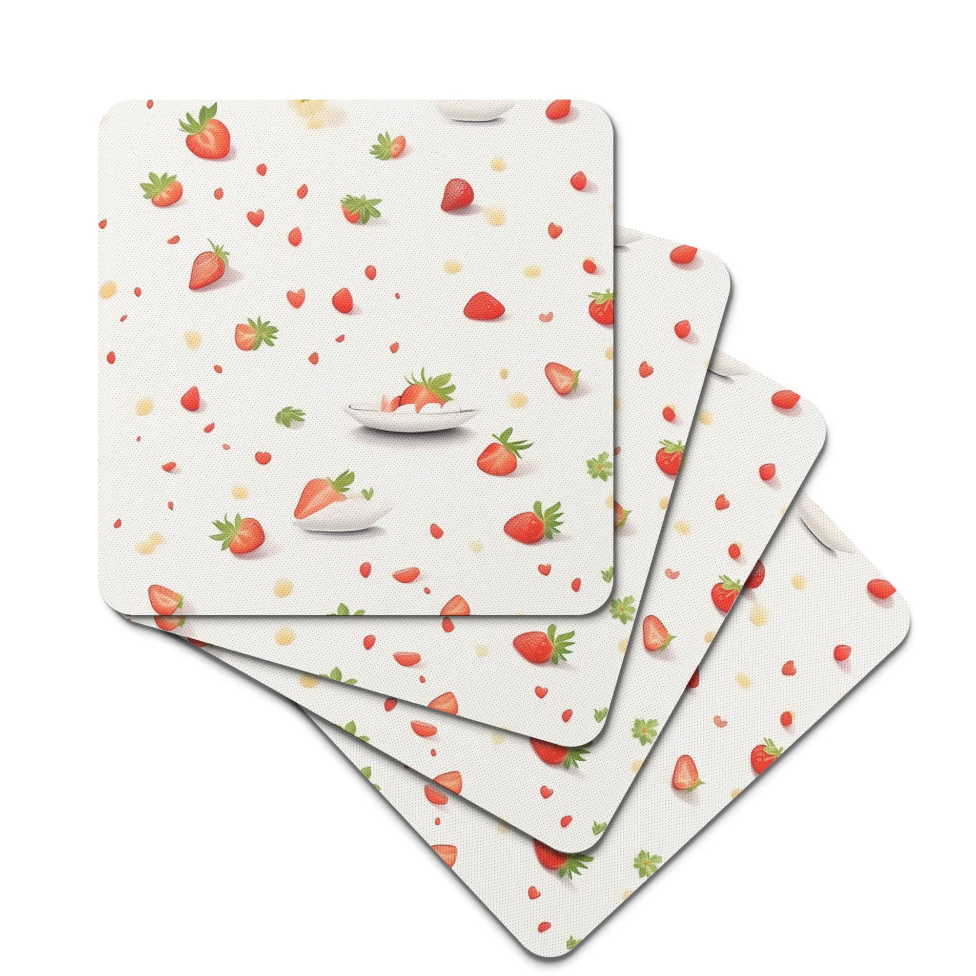 Rubber Square Coasters with Cute Strawberry Style Not Easily Deformed ...