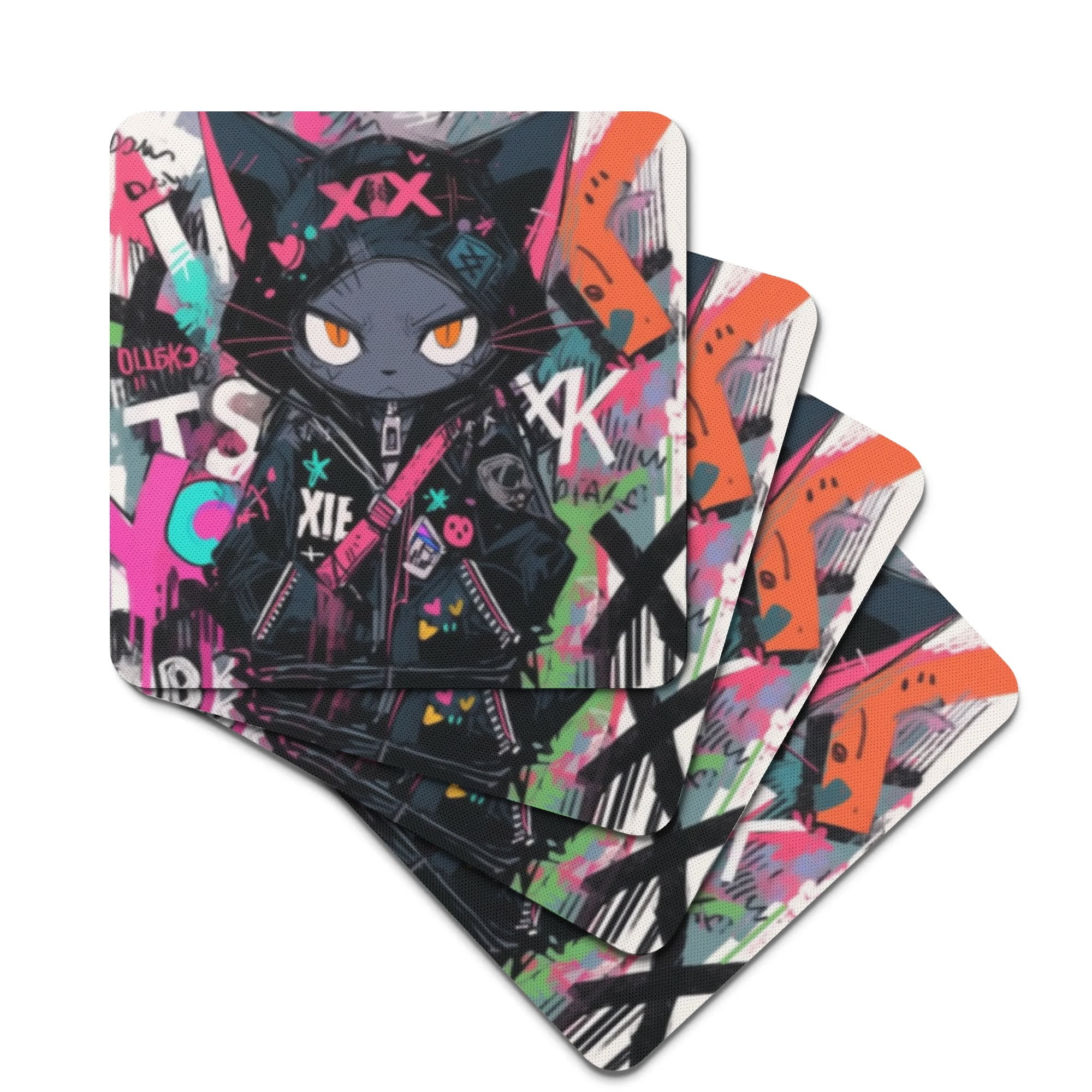 Rubber Square Coasters with Handsome Cat Pattern Not Easily Deformed ...