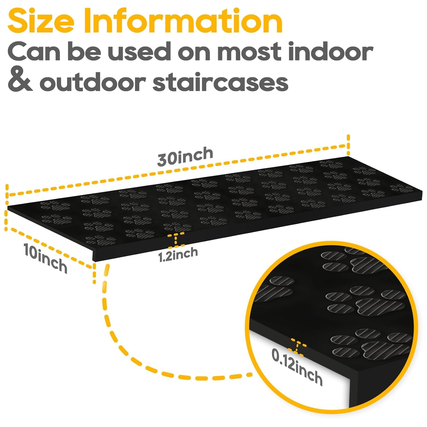 Rubber Stair Treads - 30" x 10" 12Pcs, Indoor & Outdoor Non-Slip Rubber ...