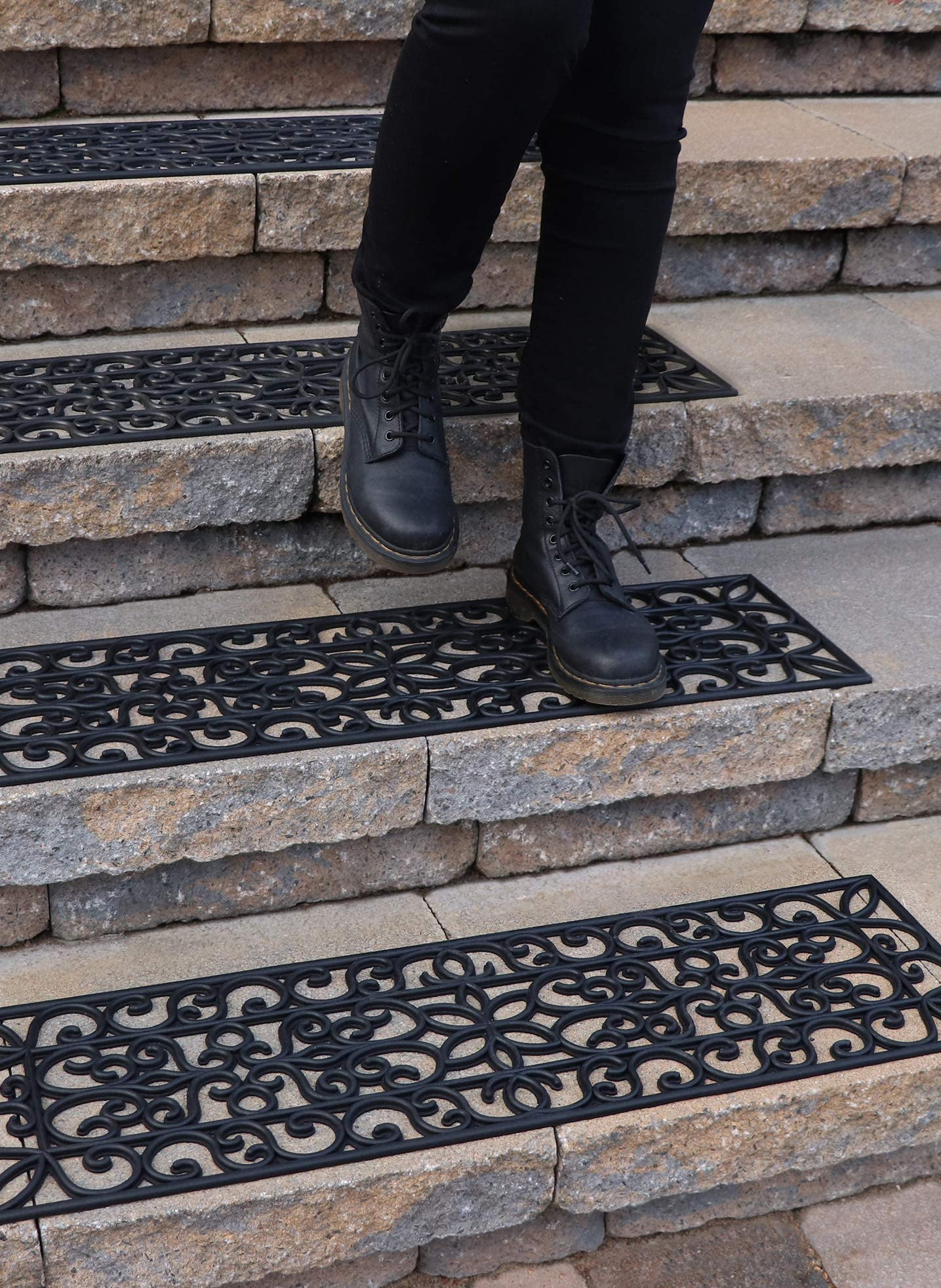 Rubber Cal 6 Piece Azteca Non Slip Outdoor Staircase Rubber Step Mats